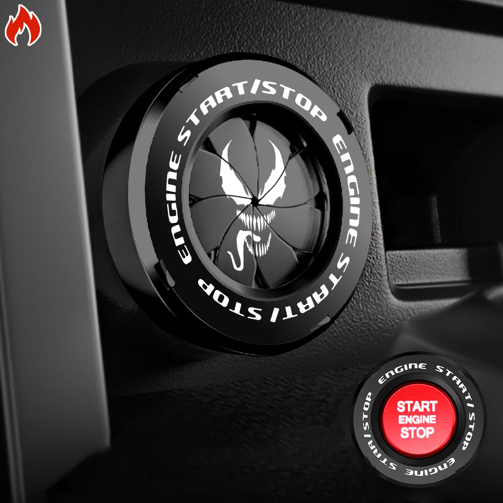 Tybasthe Push Start Button Cover, Venom Car Engine Start Stop Button ...