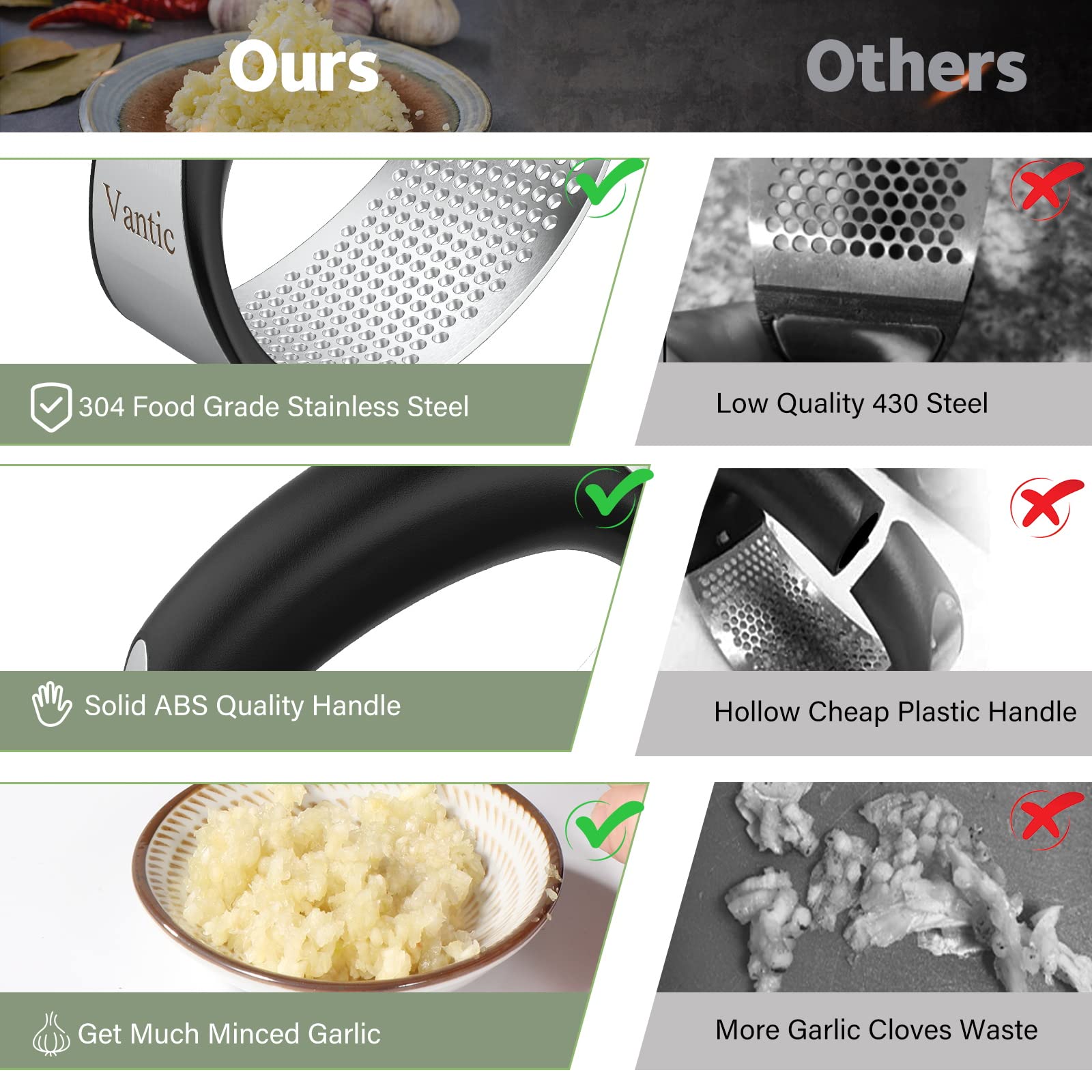 Vantic Garlic Press Rocker - Stainless Steel Garlic Mincer Garlic ...