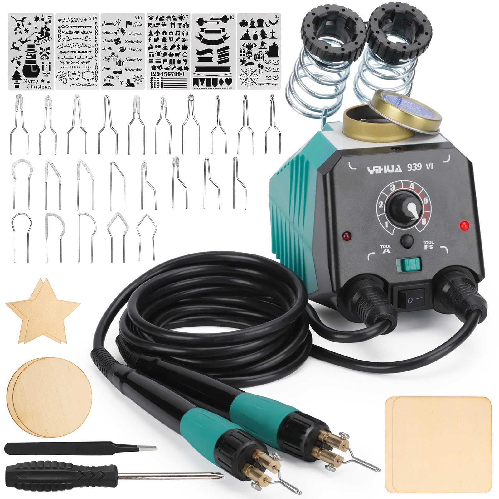 YIHUA 939-VI Dual Wood Burning Pen Wood Burning Kit with 23 Wire Nib in ...
