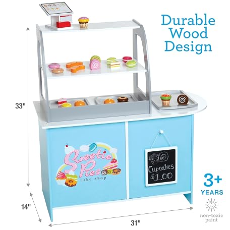 Mua Wooden Bakery Playset Pretend Stand for Kids - 25 Piece Bake Shop ...