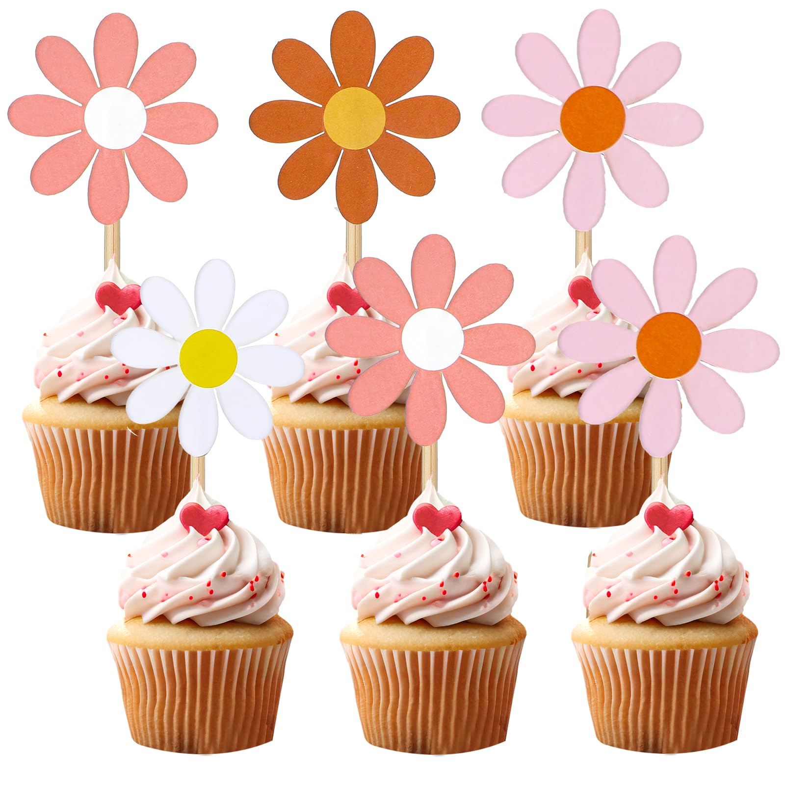 Giantree 20Pcs Daisy Cupcake Toppers, Daisy Flower Cake Picks ...