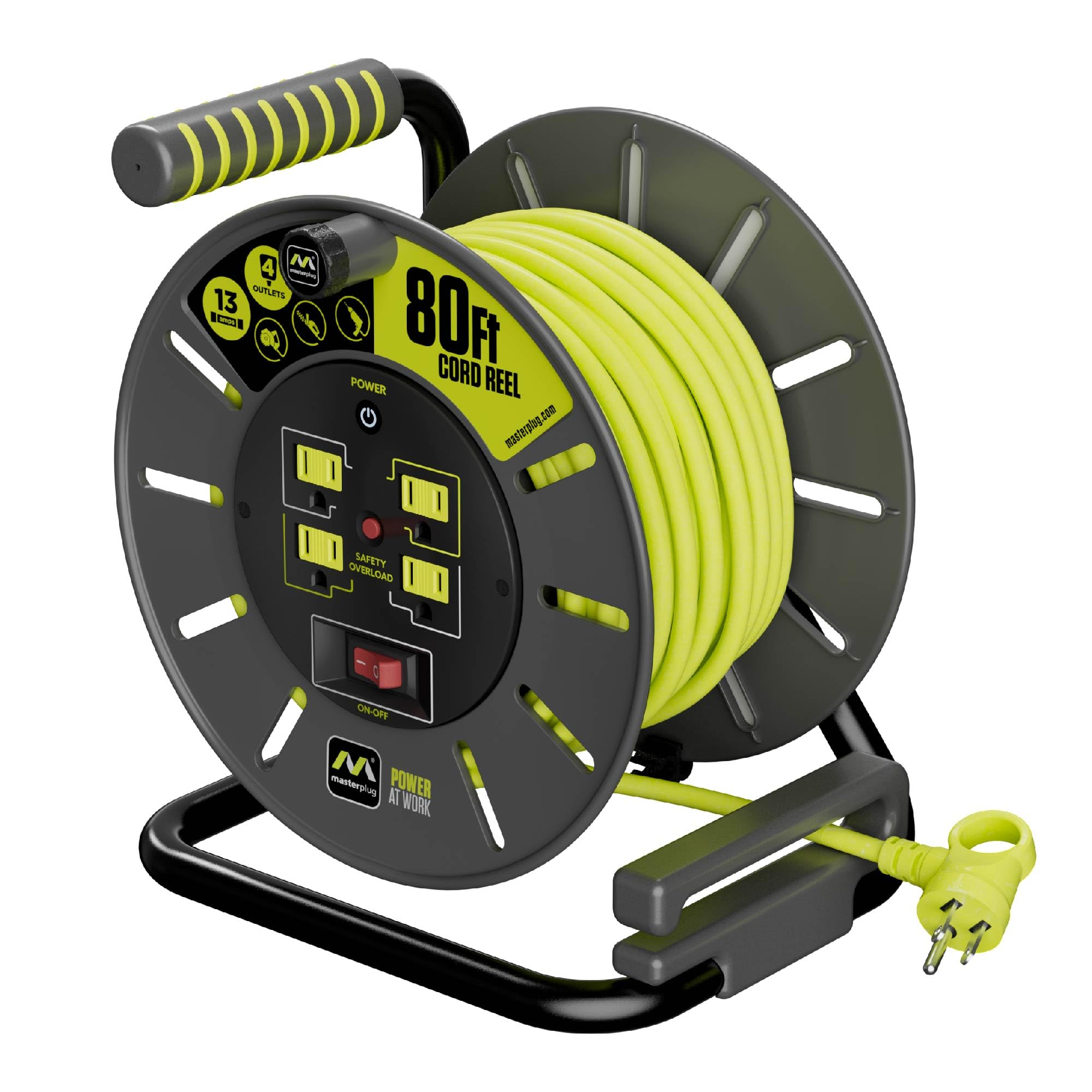 Masterplug 80ft Cord Reel, Retractable Extension Lead with Winding ...