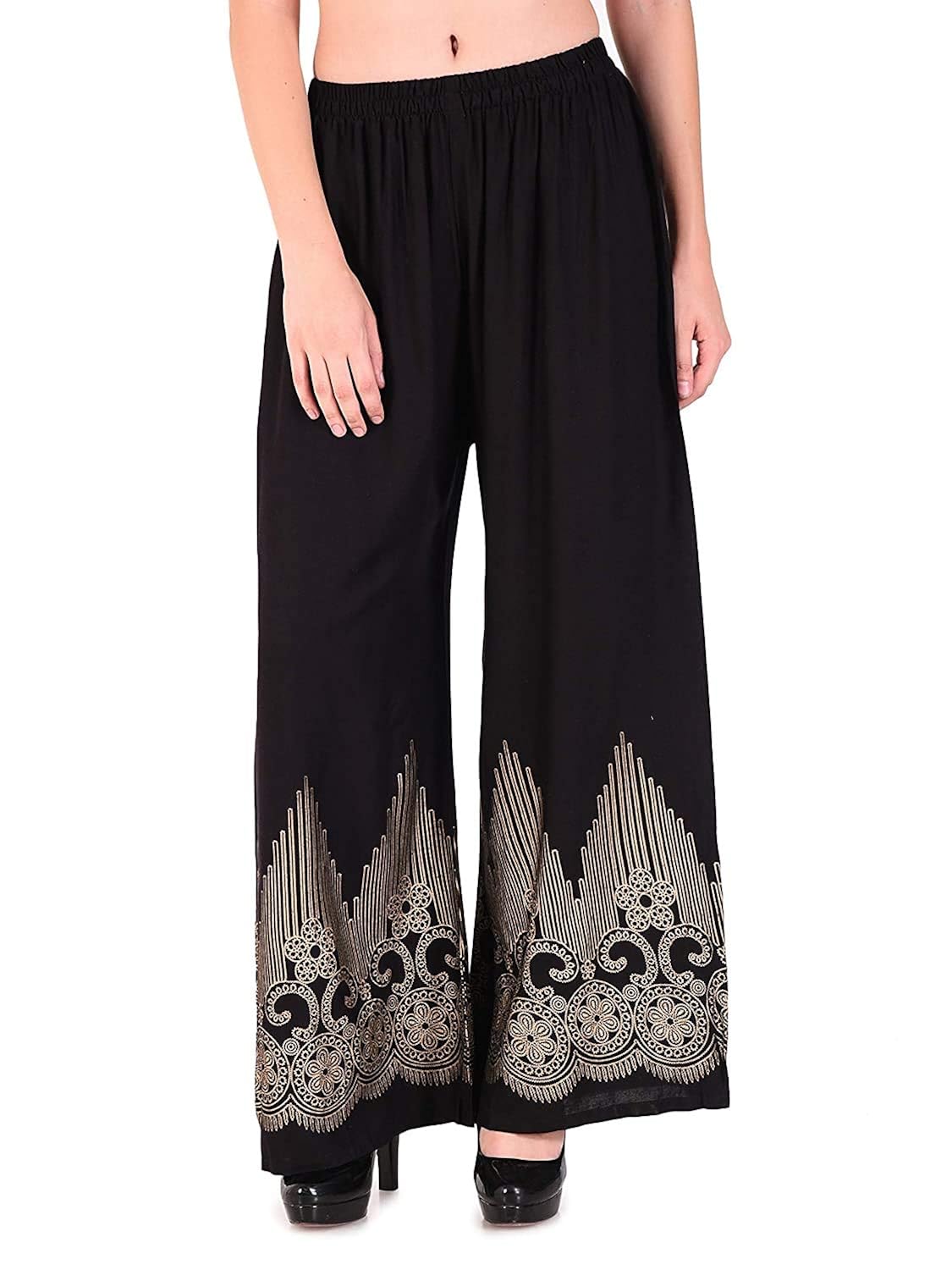 Buy Looks Women's Rayon Gold Foil Work Palazzo Pant | Palazzo Pants for ...