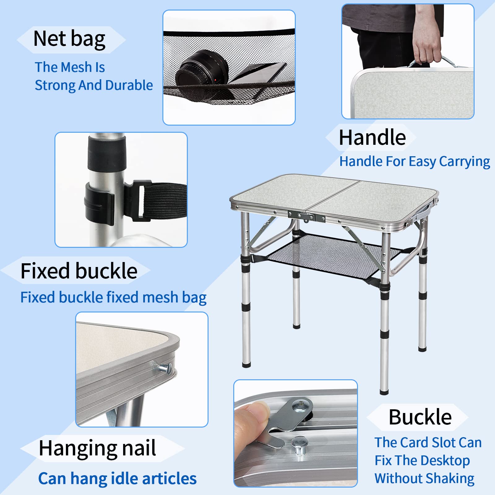 Mua Small Folding Camping Table, Aluminum 3 Adjustable Height Foldable ...
