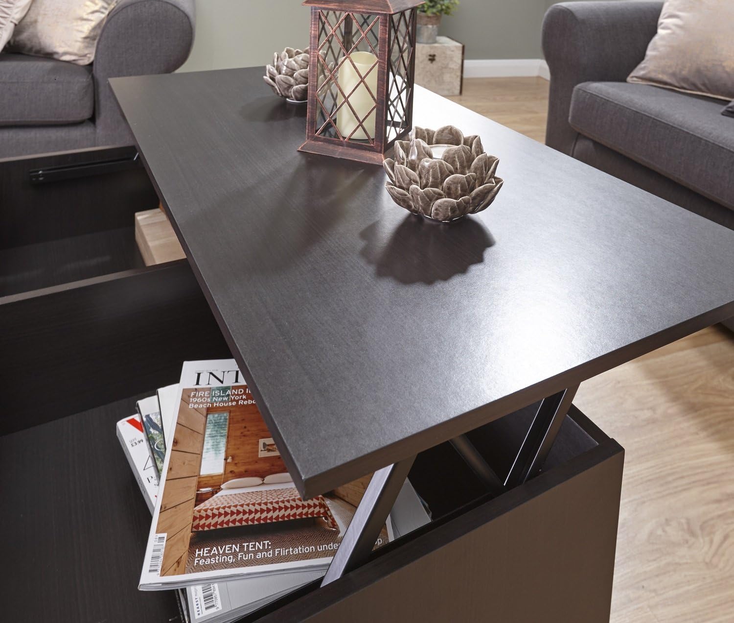 Home Source – Espresso Dark Wood Coffee Table Storage Unit 2 Drawer ...