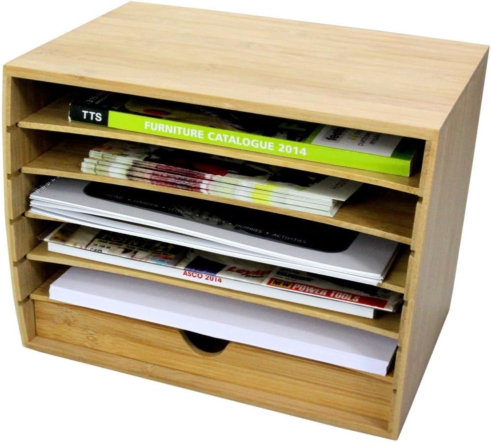 Bamboo Desktop File Sorter A4 Document Organiser Storage (With Drawer ...