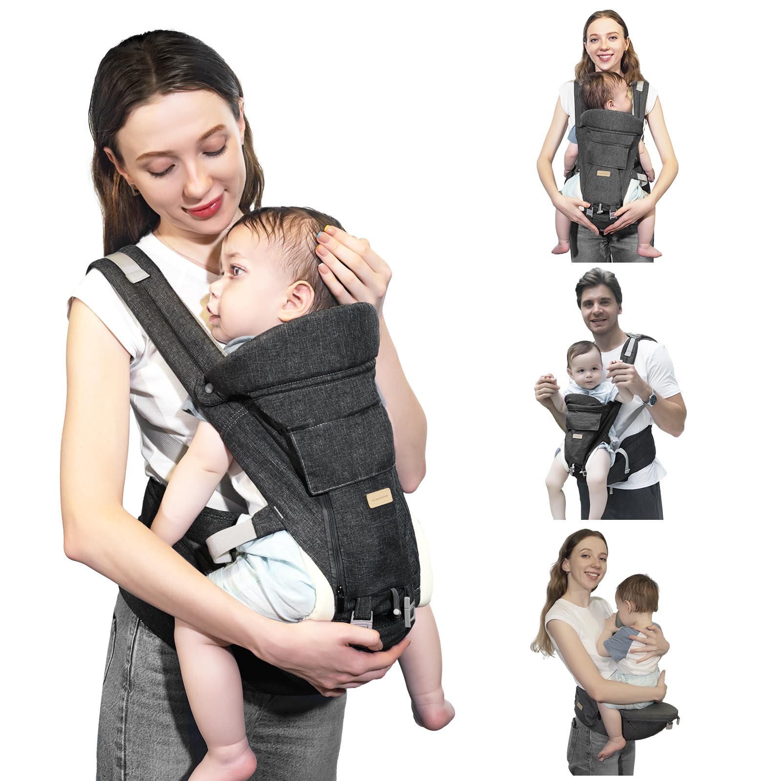 Baby Carrier with Hip Seat, 6-in-1 Baby Carrier Newborn to Toddler ...