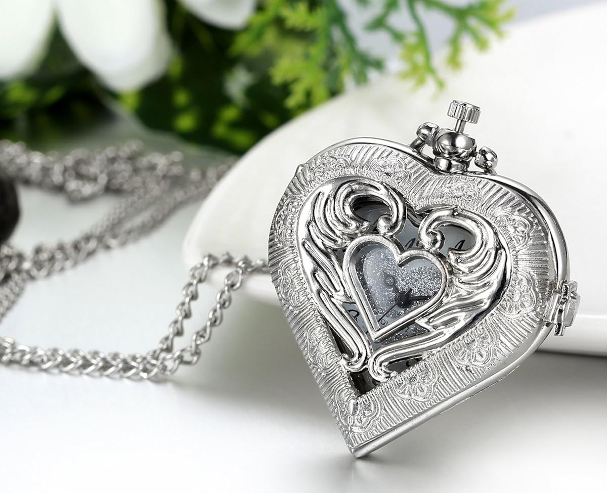 JewelryWe Vintage Pocket Watch,Heart Locket Style Pendant Pocket Watch ...