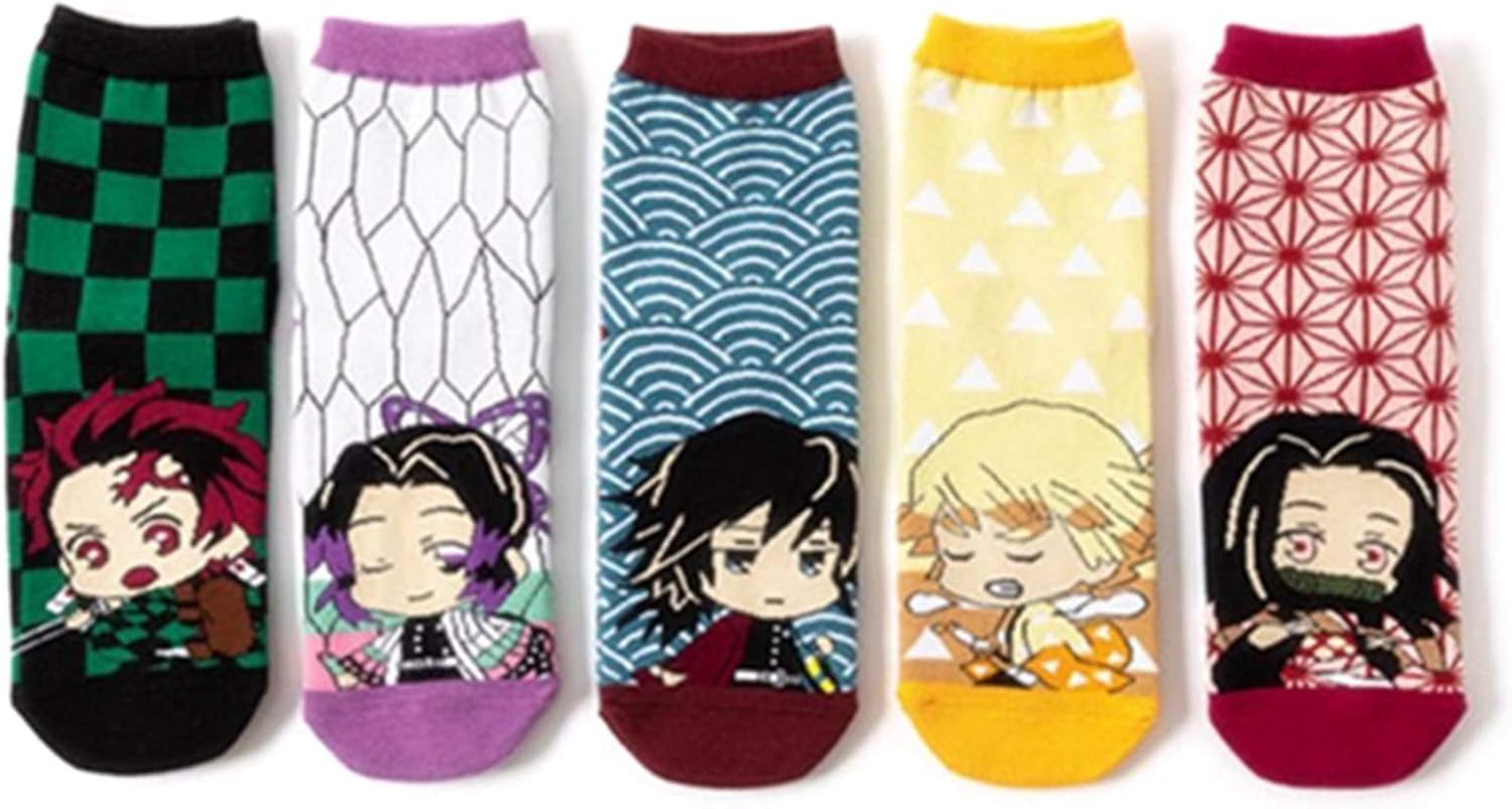 Saicowordist 5 Pairs Demon Slayer Socks Nezuko Tanjirou Zenitsu Giyuu ...