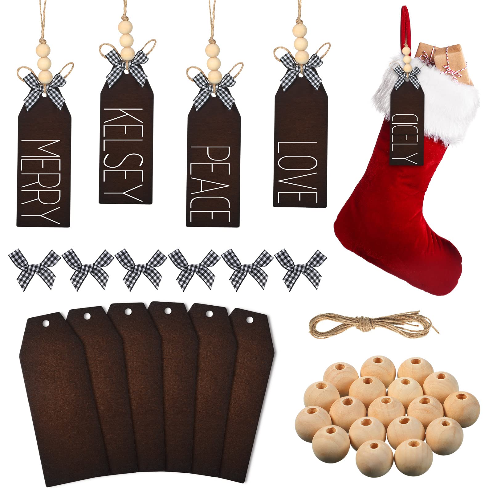 Jetec 12 Pieces Christmas Wood Stocking Name Tags DIY Stocking Signs ...