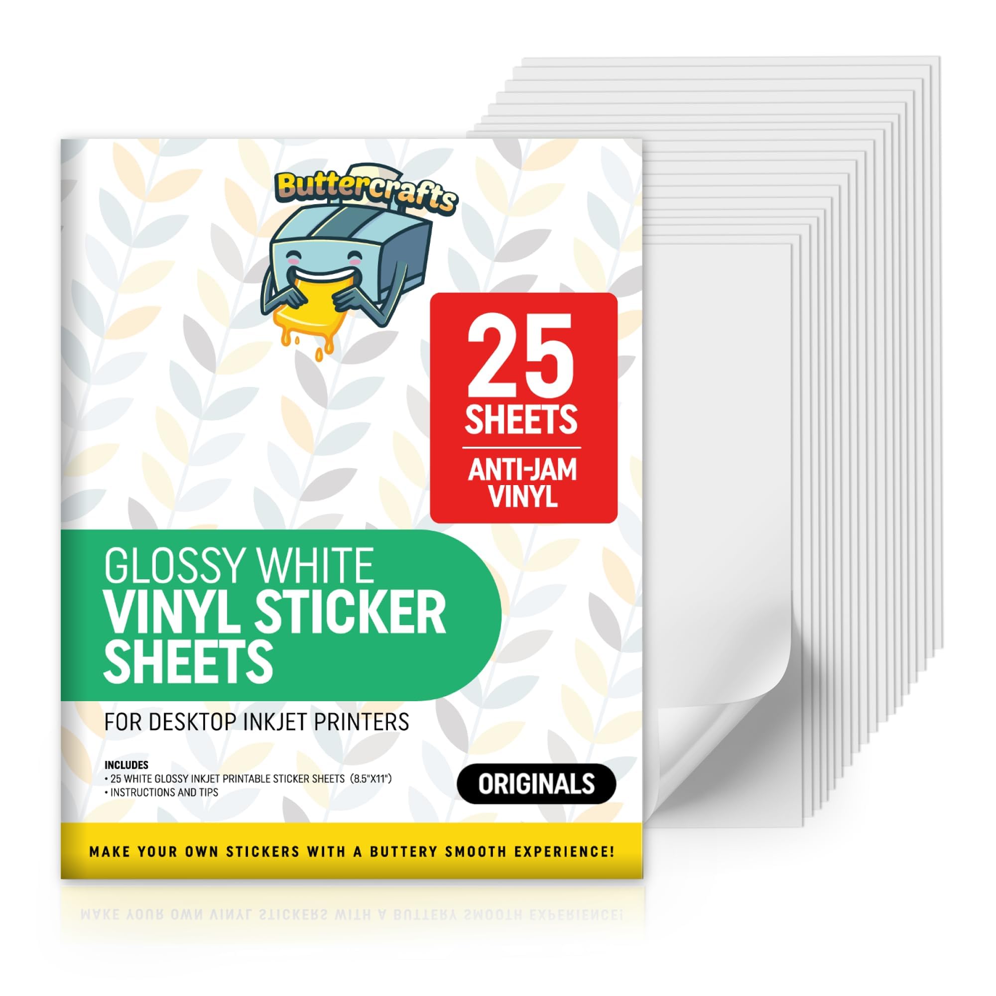Premium Printable Vinyl Sticker Paper for Inkjet Printer 25 Sheets, 8.5 ...