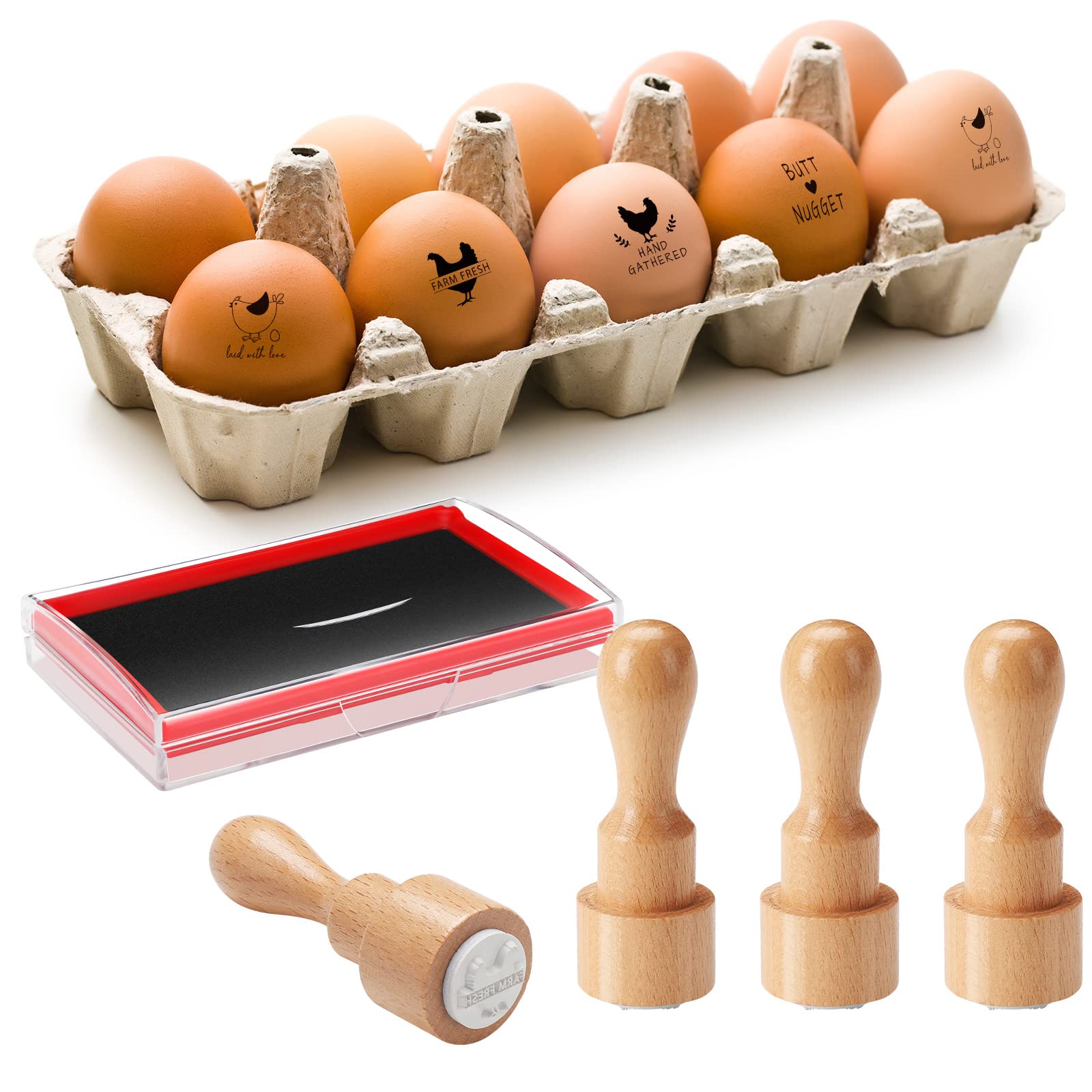 Nuanchu 4 Pcs Fresh Egg Stamp Round Wooden Rubber Stamp for Easter Eggs ...