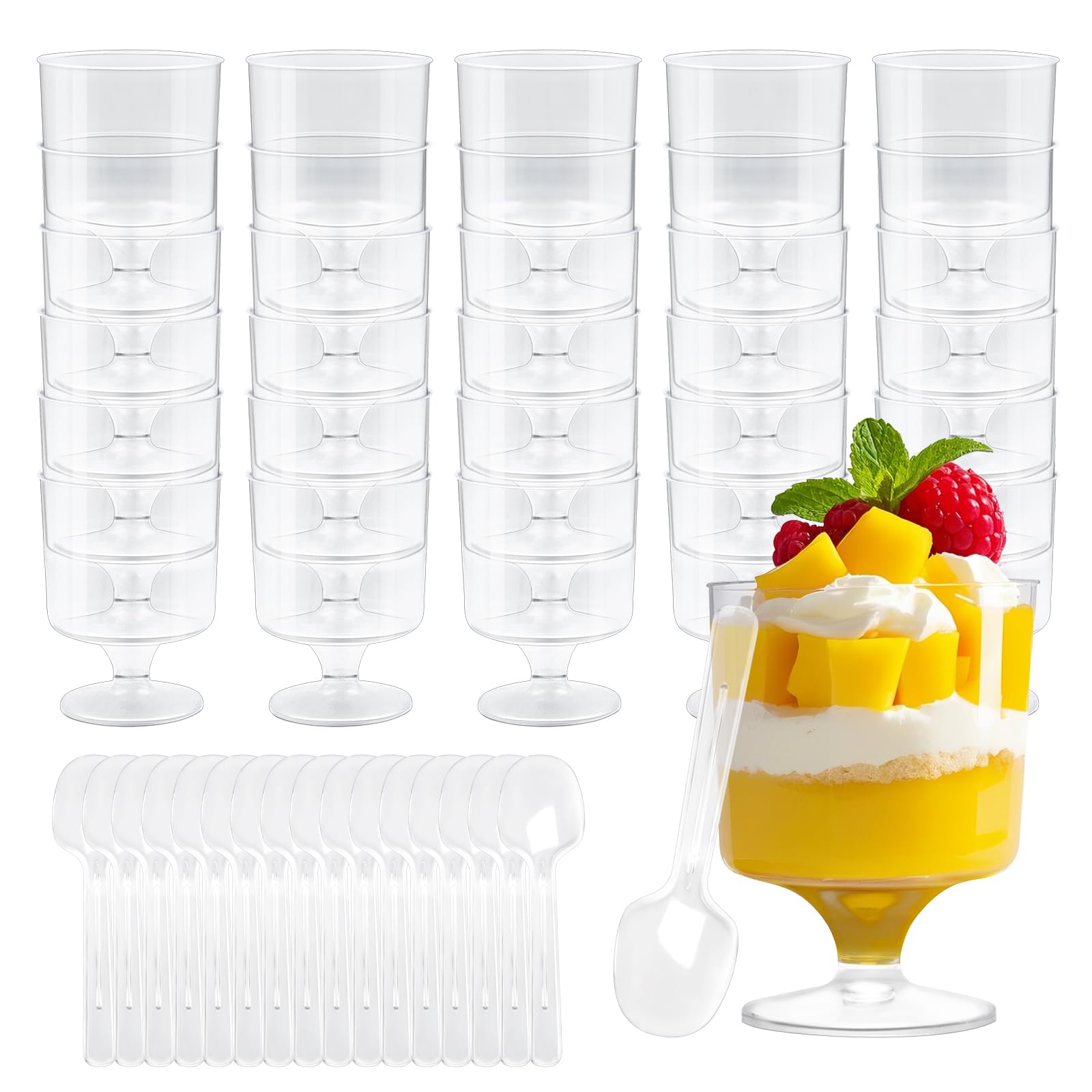 Temmgnie 100 Pcs Clear Plastic Dessert Cups with Spoons,5 oz Mini ...
