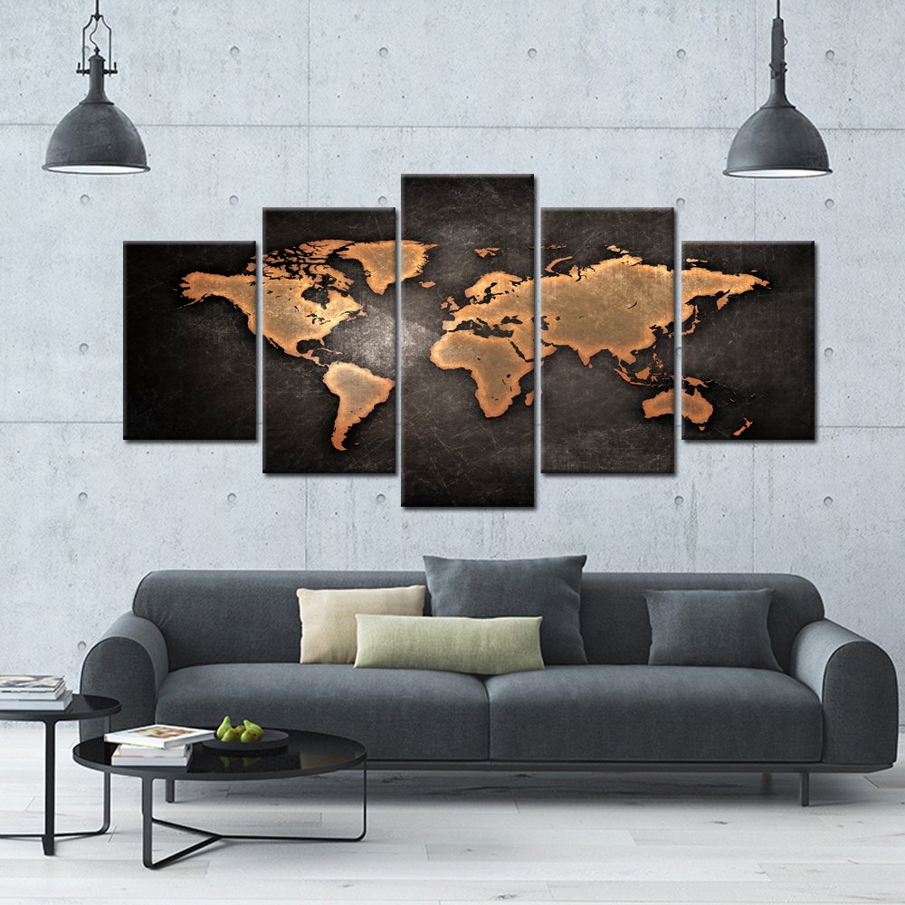 Kreative Arts - Retro World Map Poster Framed 5 Pcs Giclee Canvas ...