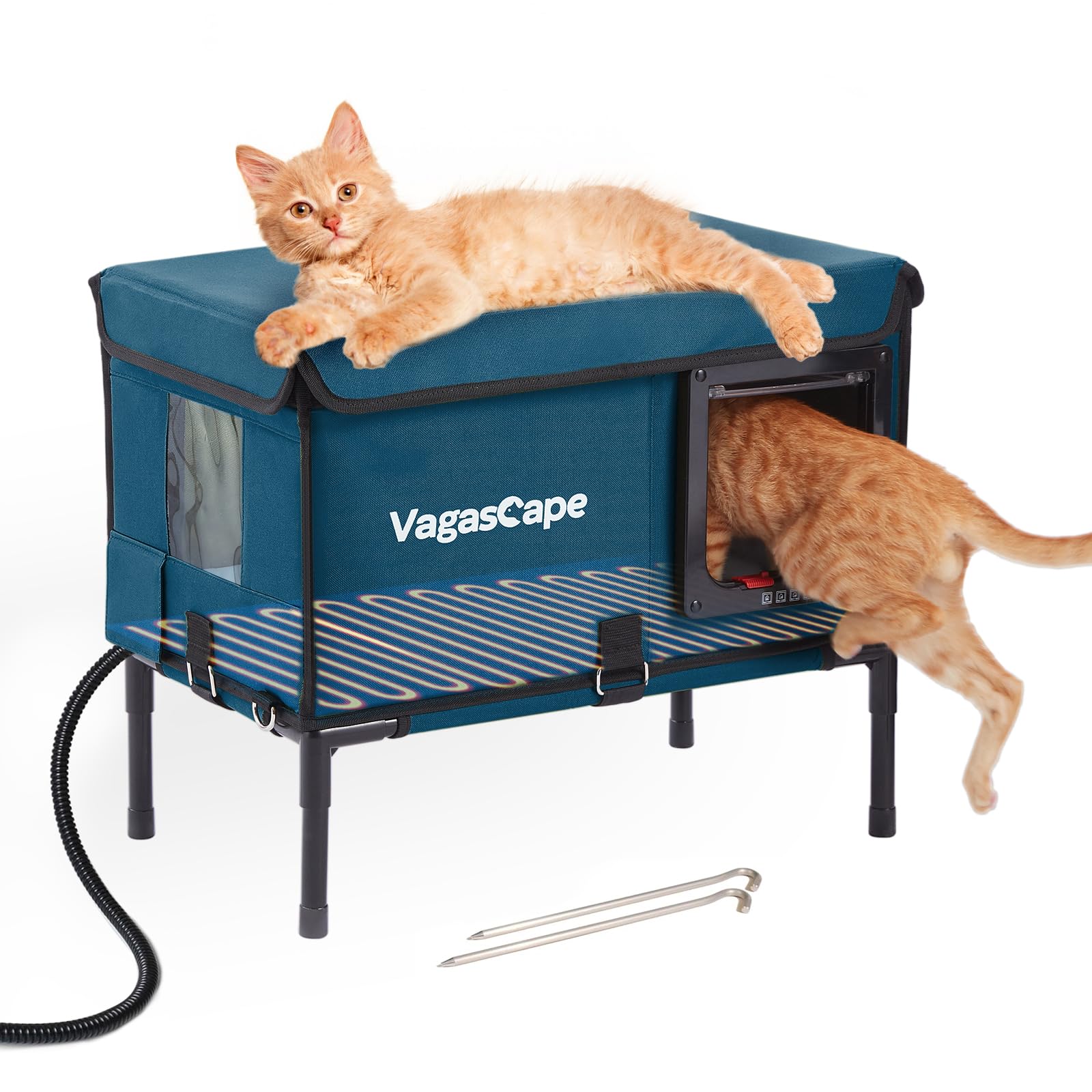 Heated Cat House for Outside 100% Waterproof Safe Two-Way Lock Door ...