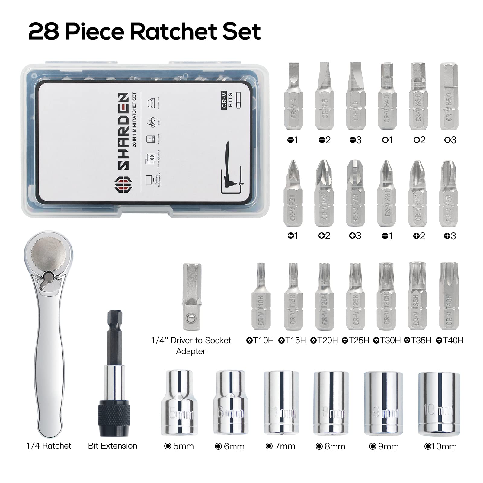 Mua Sharden 1/4 Mini Ratchet Set 28pcs Right Angle Screwdriver and Bit ...