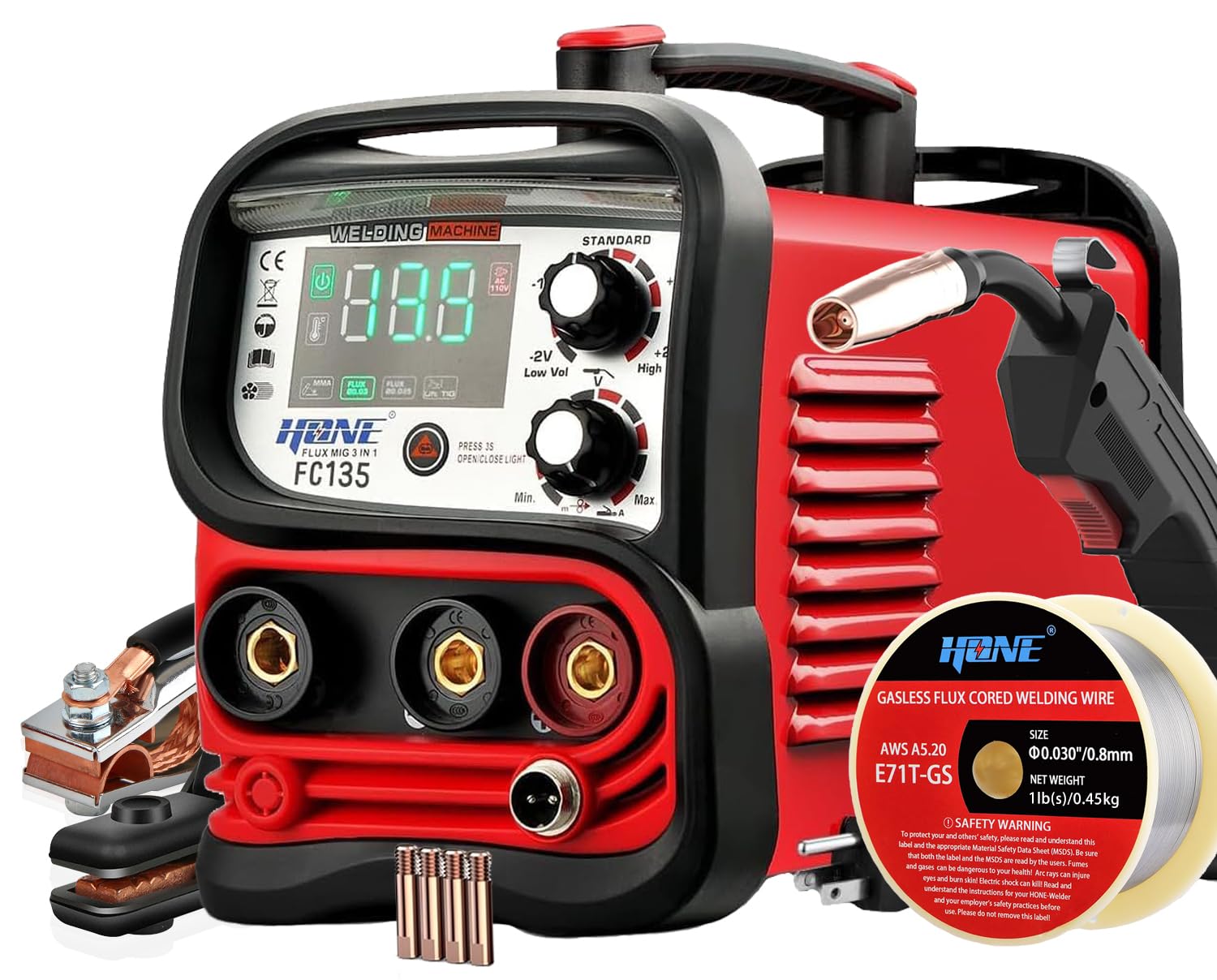 HONE MIG Welder Machine 110V,135A Flux Core Welder 3 in 1 Portable ...