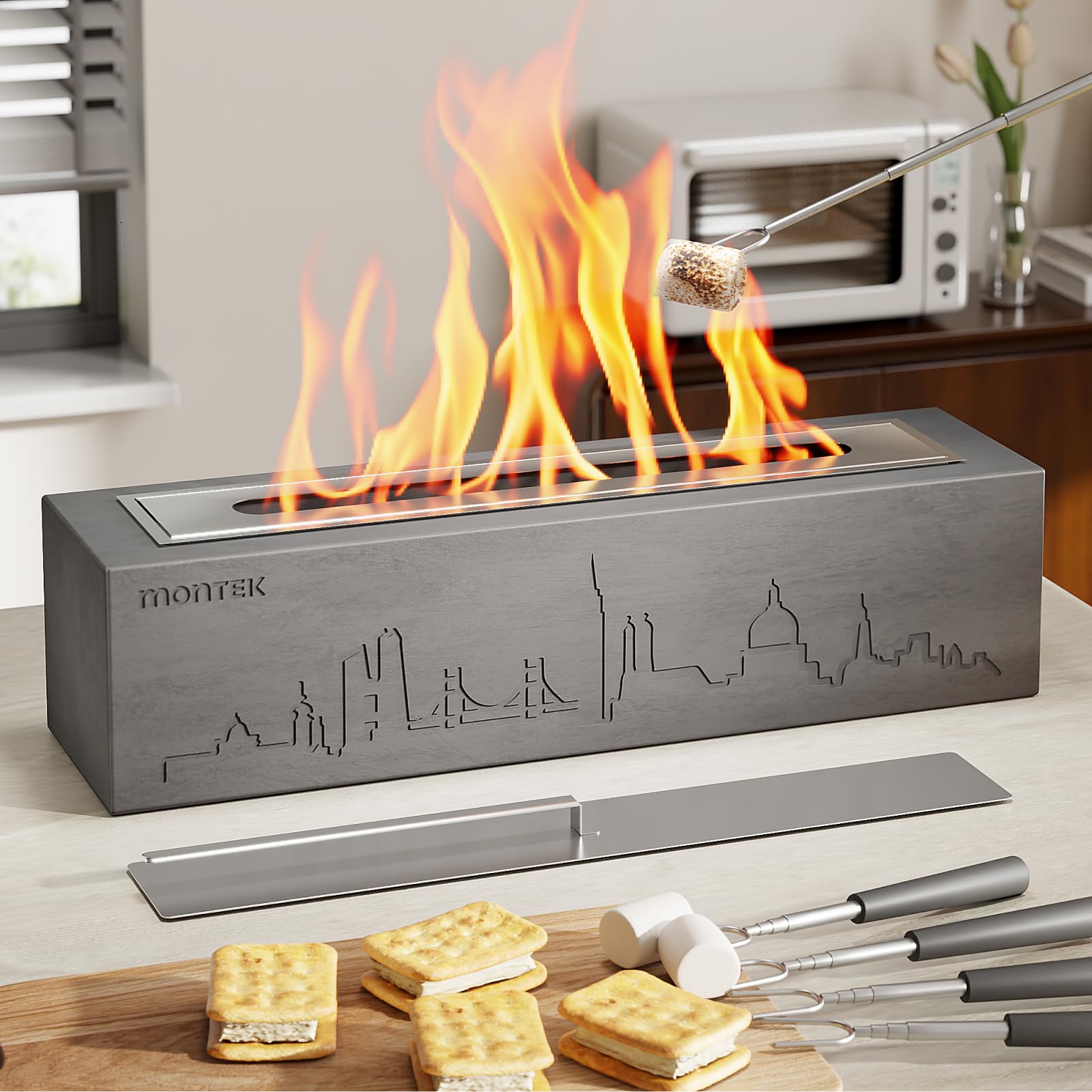 monTEK Tabletop Fire Pit, Concrete Table Top Firepit with Adjustable ...