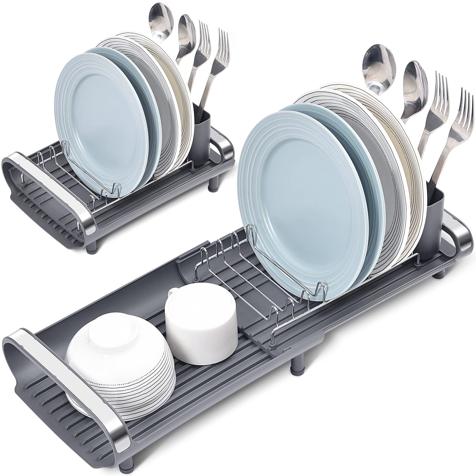 TOOLF Expandable Dish Rack, Compact Dish Drainer, Stainless Steel Dish ...