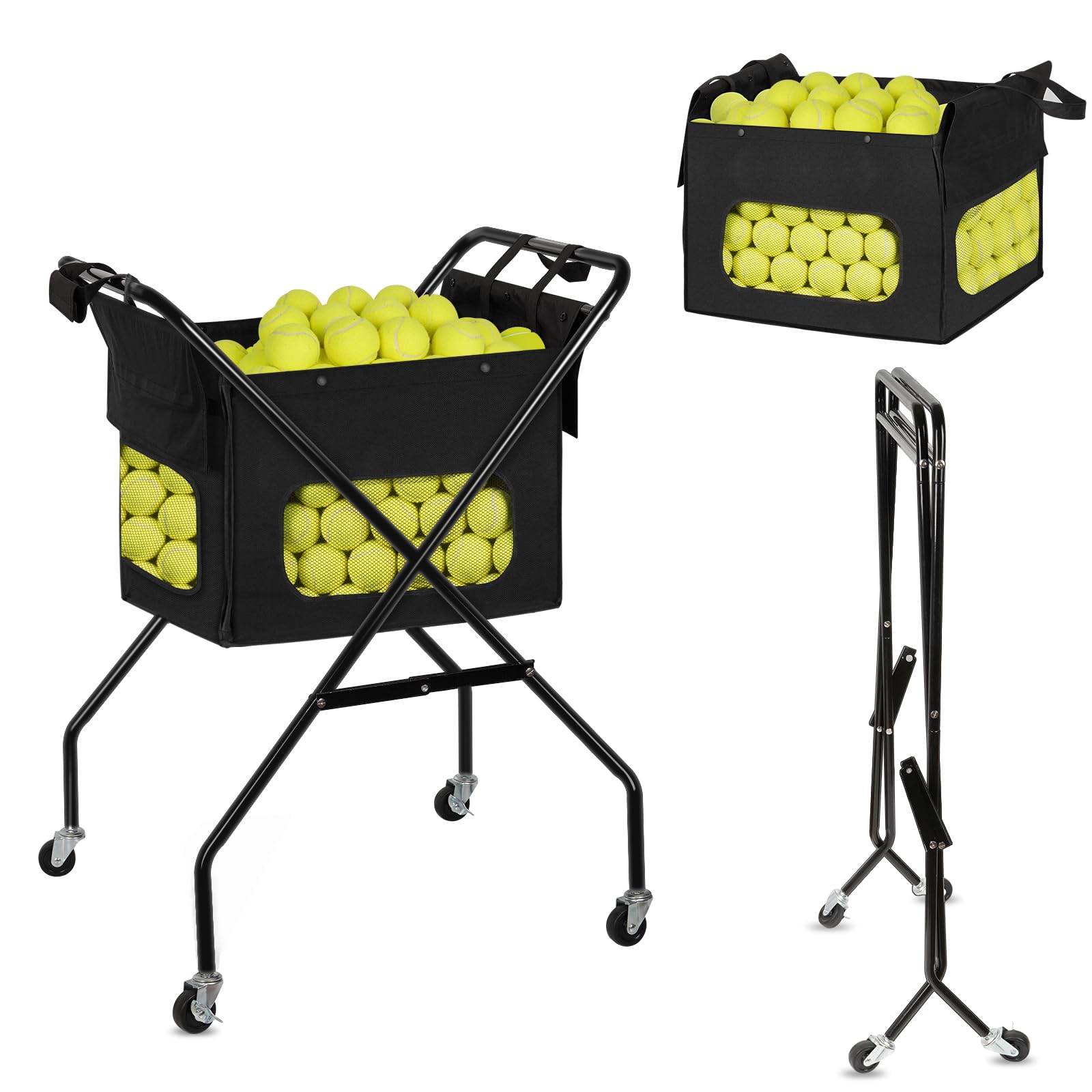 Exttlliy Pickleball Tennis Ball Hopper Tennis Basket Foldable ...