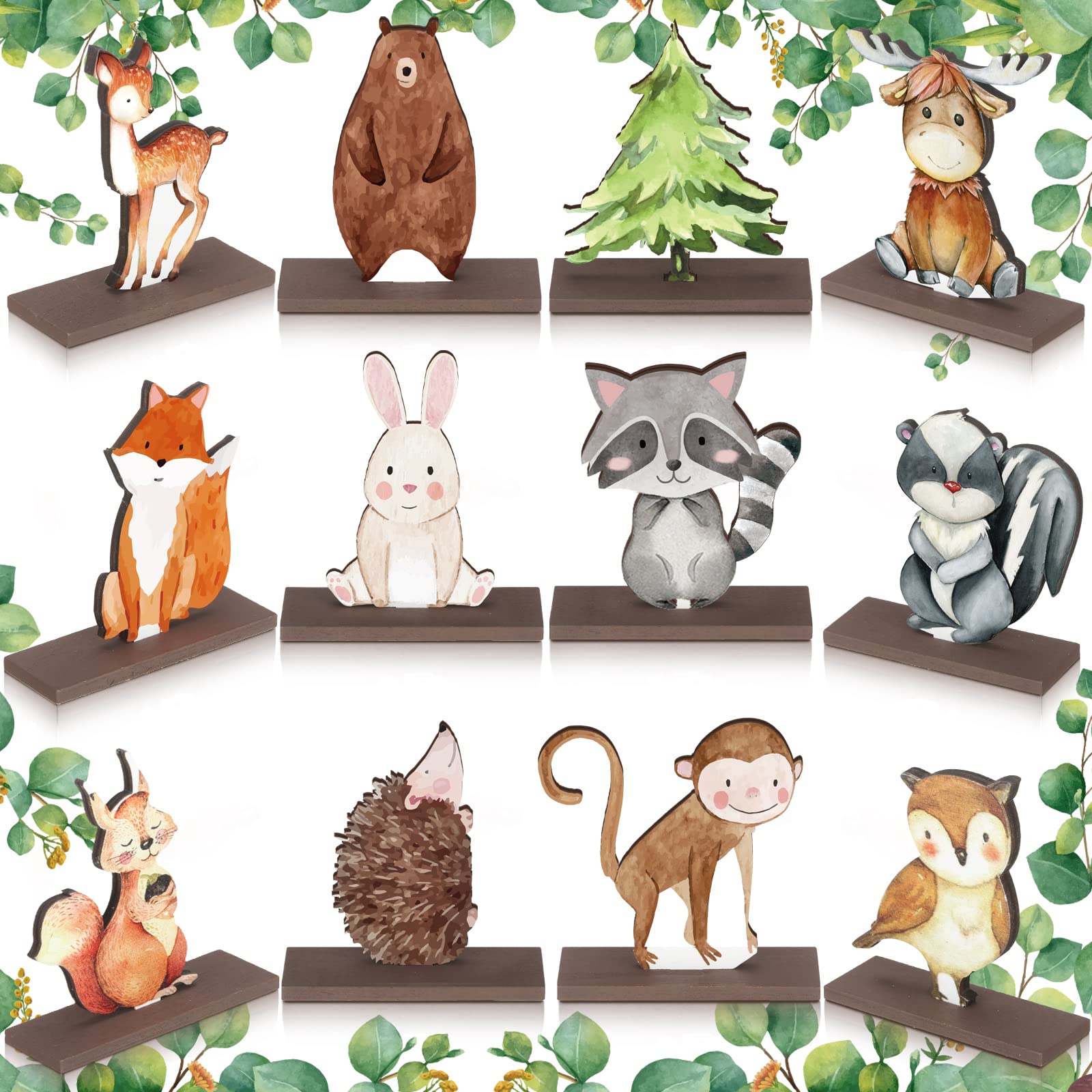 Yaomiao 12 Pcs Woodland Animals Wood Table Centerpieces Woodland ...