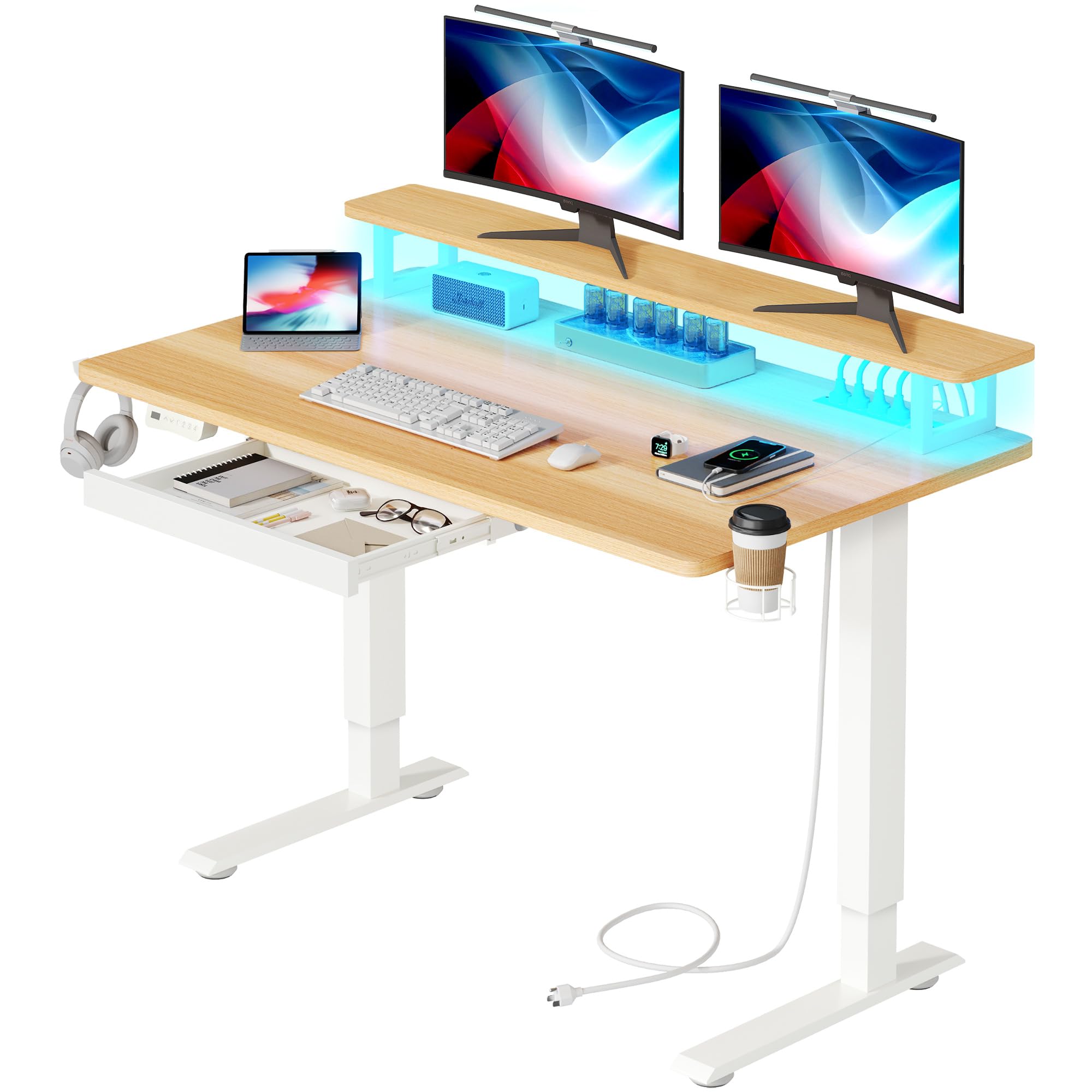 YITAHOME Electric Standing Desk with Drawer, 55" Standing Desk Adjustable Height Sit Stand Up ...