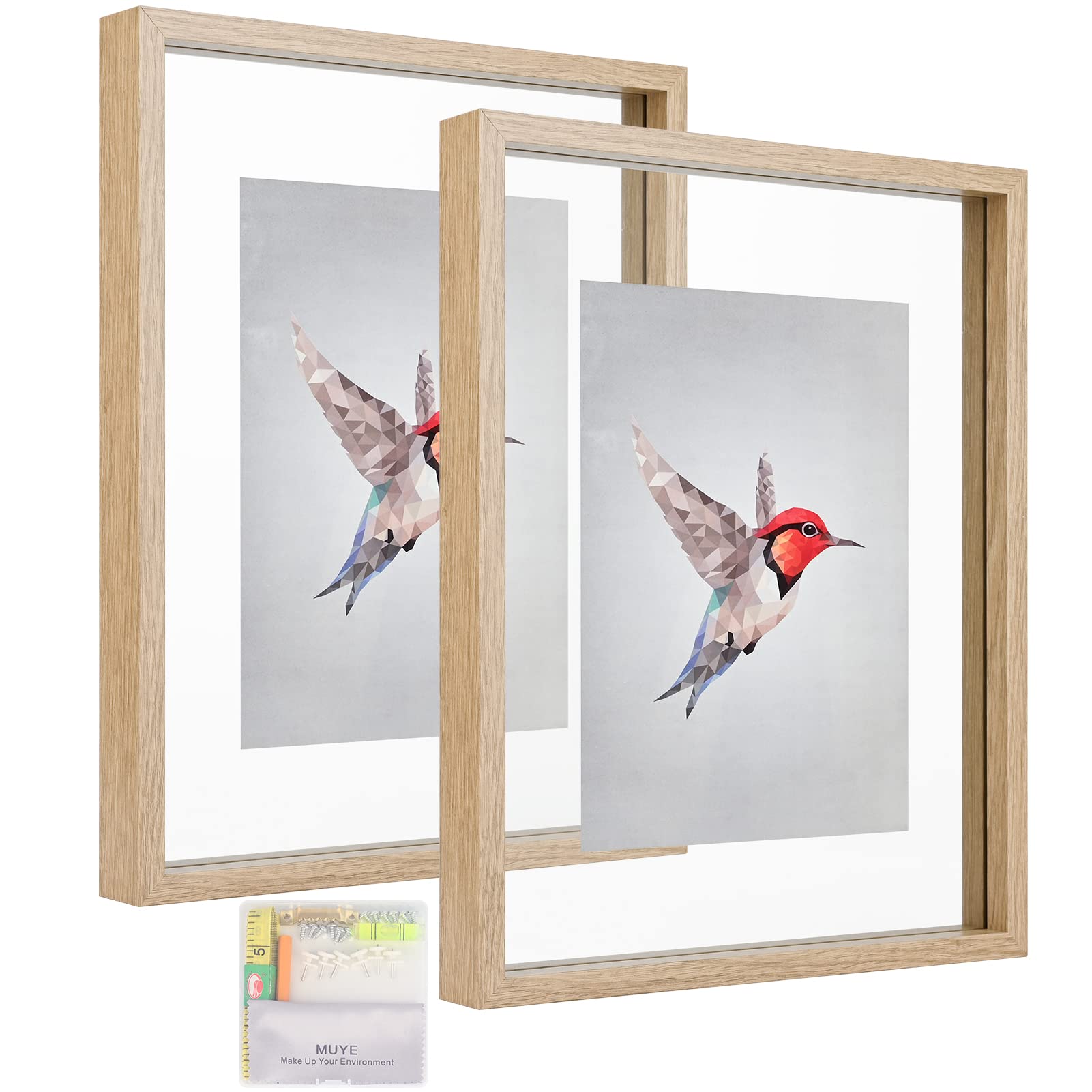 MUYE 11x14 Floating Frame Set of 2,Double Glass Rustic Frame,Display ...