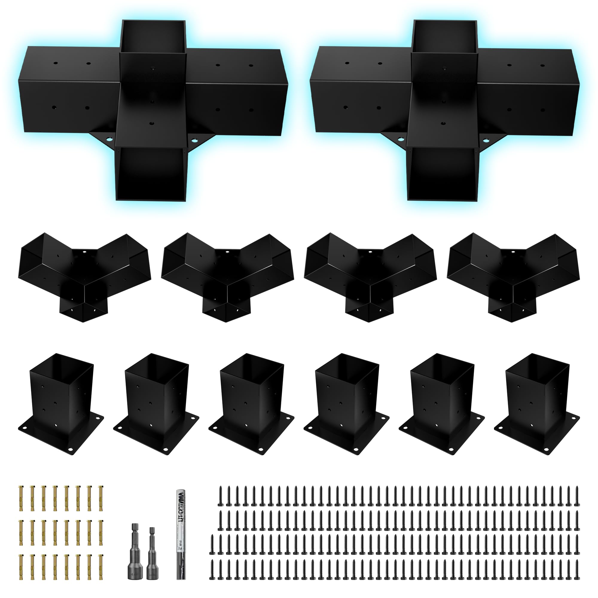 SKYSEN Pergola Bracket Kit, Wood Gazebo Brackets Kit, 3-Way and 4-Way ...