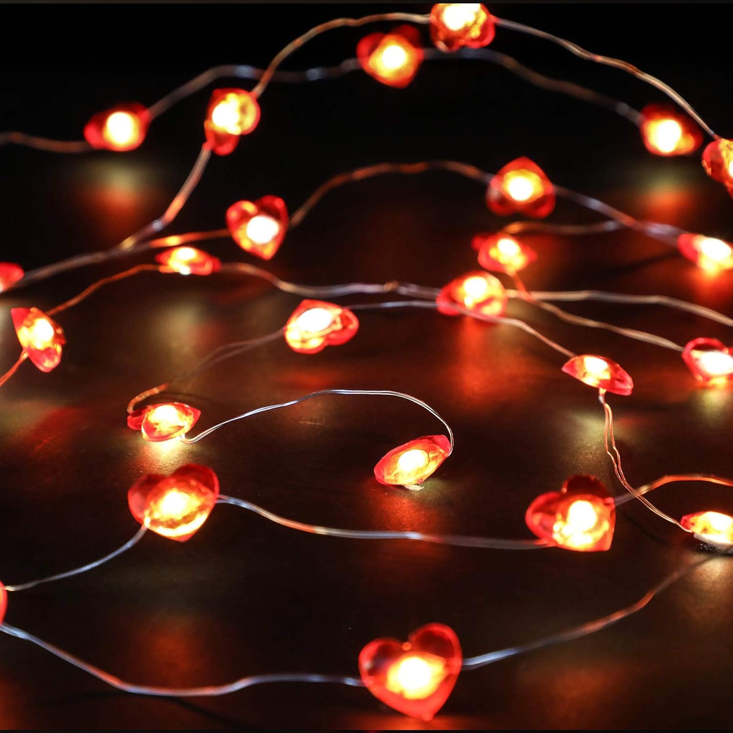 30 LEDs Red Heart Fairy Lights, LED Fairy String Lights with Remote ...
