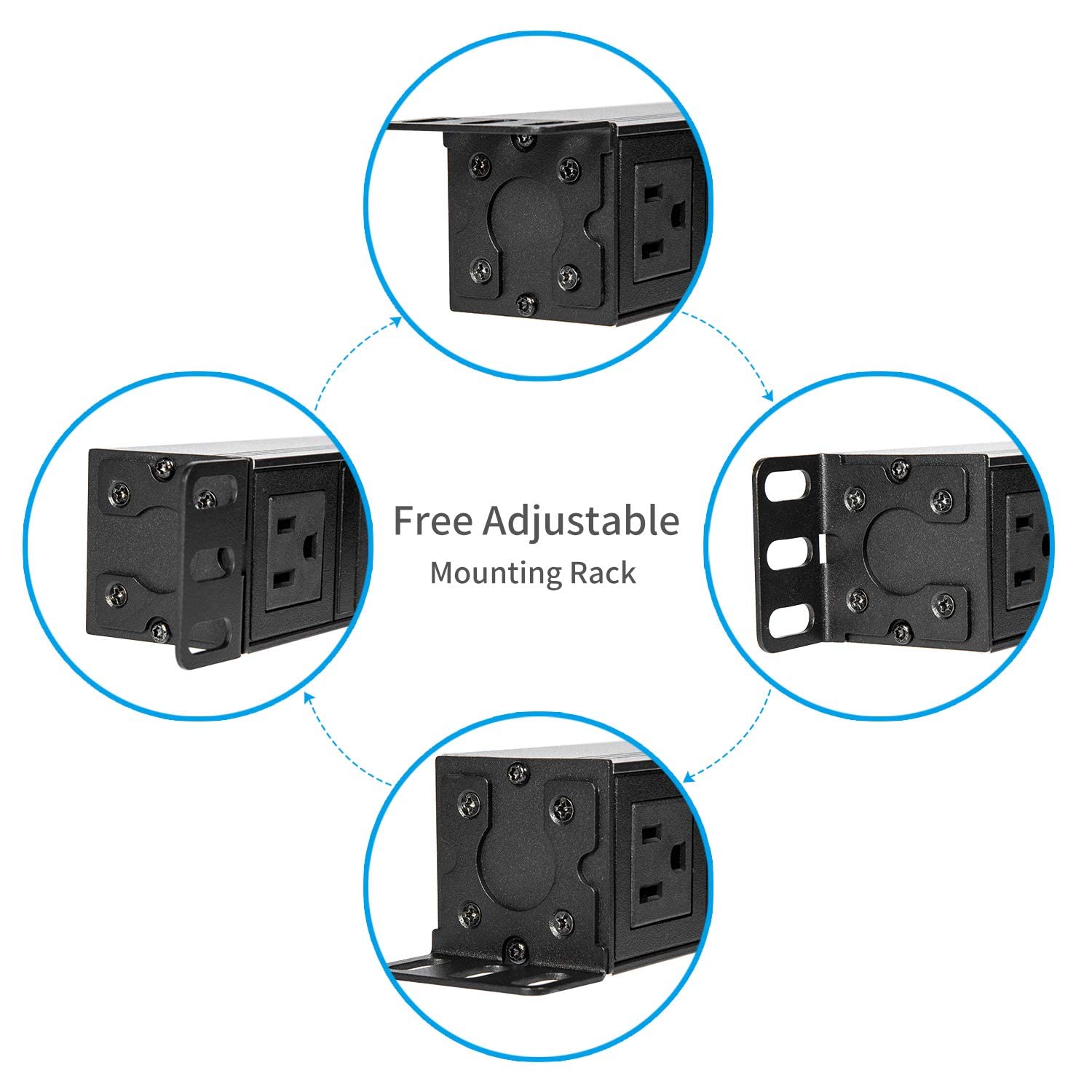 KUEEN 19" 1U Rack Mount PDU Power Strips,Server Rack Power Distribution Unit, 8 Power Outlets ...