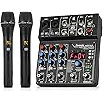 Amazon.com: Zenolix Audio Mixer, 4 Channel DJ Mixer with Dual Wireless Microphone, Sound Board ...