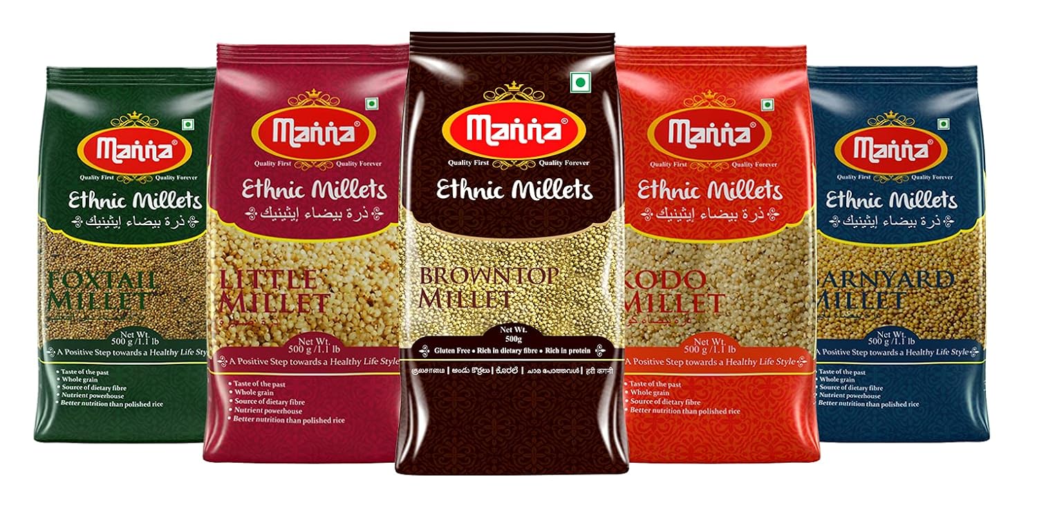 Manna Millets Combo Pack of 5 (With Browntop) | Natural Grains ...
