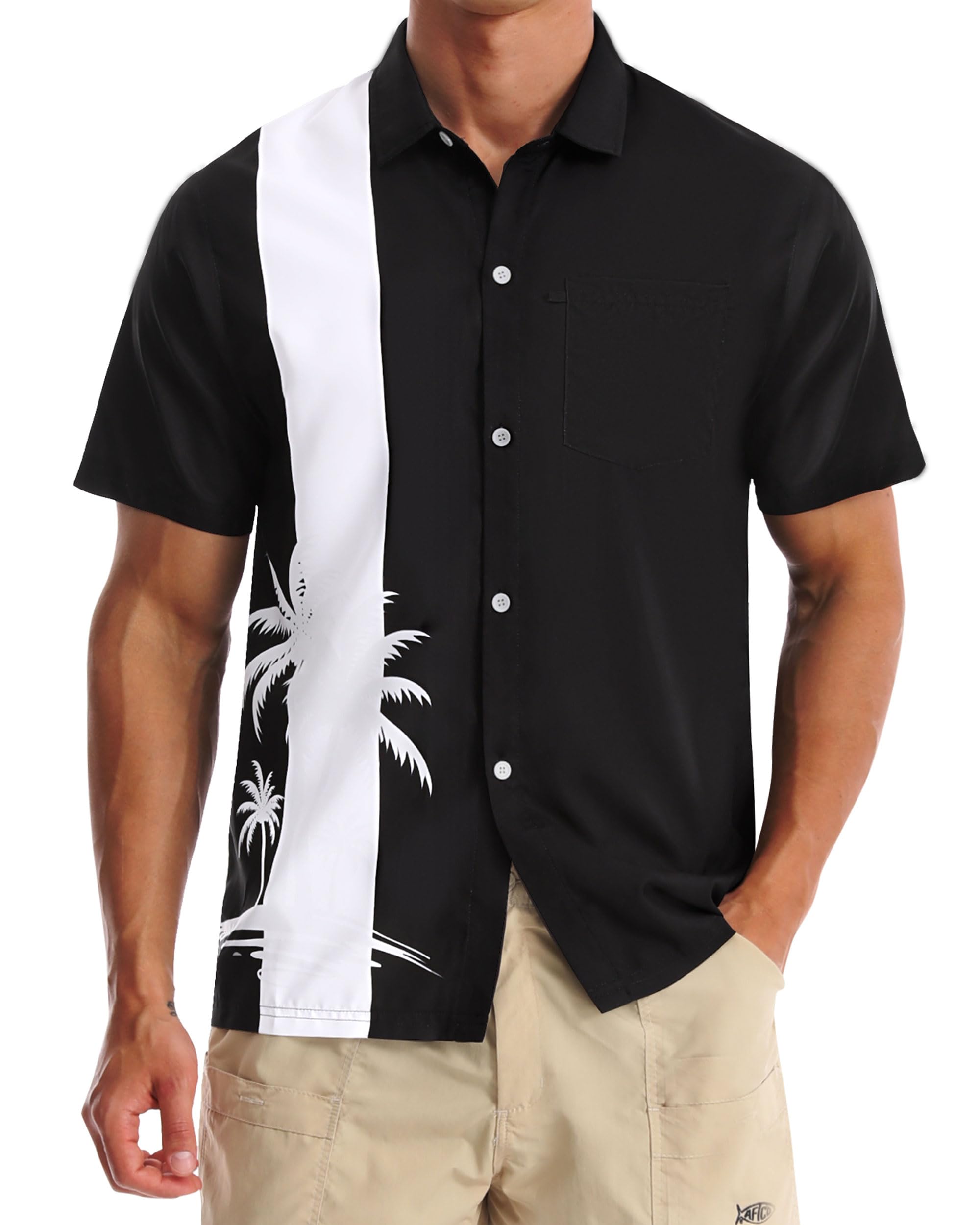 FISHEAL Beach Button Up Shirts for Men - Short Sleeve Hawaiian Shirt ...