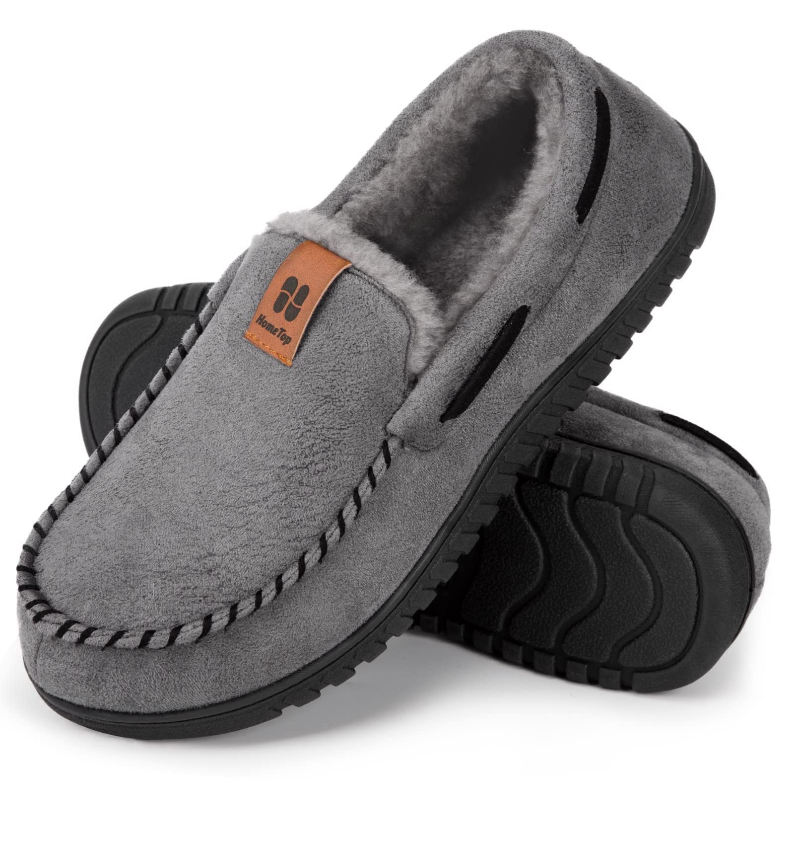 HomeTop Men's Moccasin Slippers Soft Faux Suede Plush Warm Lining ...