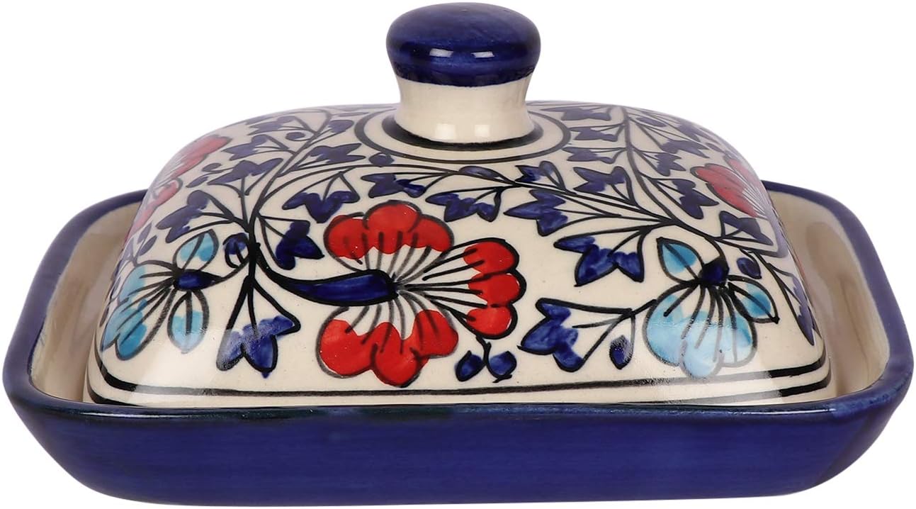 Buy Craftghar Handmade Ceramic Butter Box Dish with Lid Blue Pottery ...