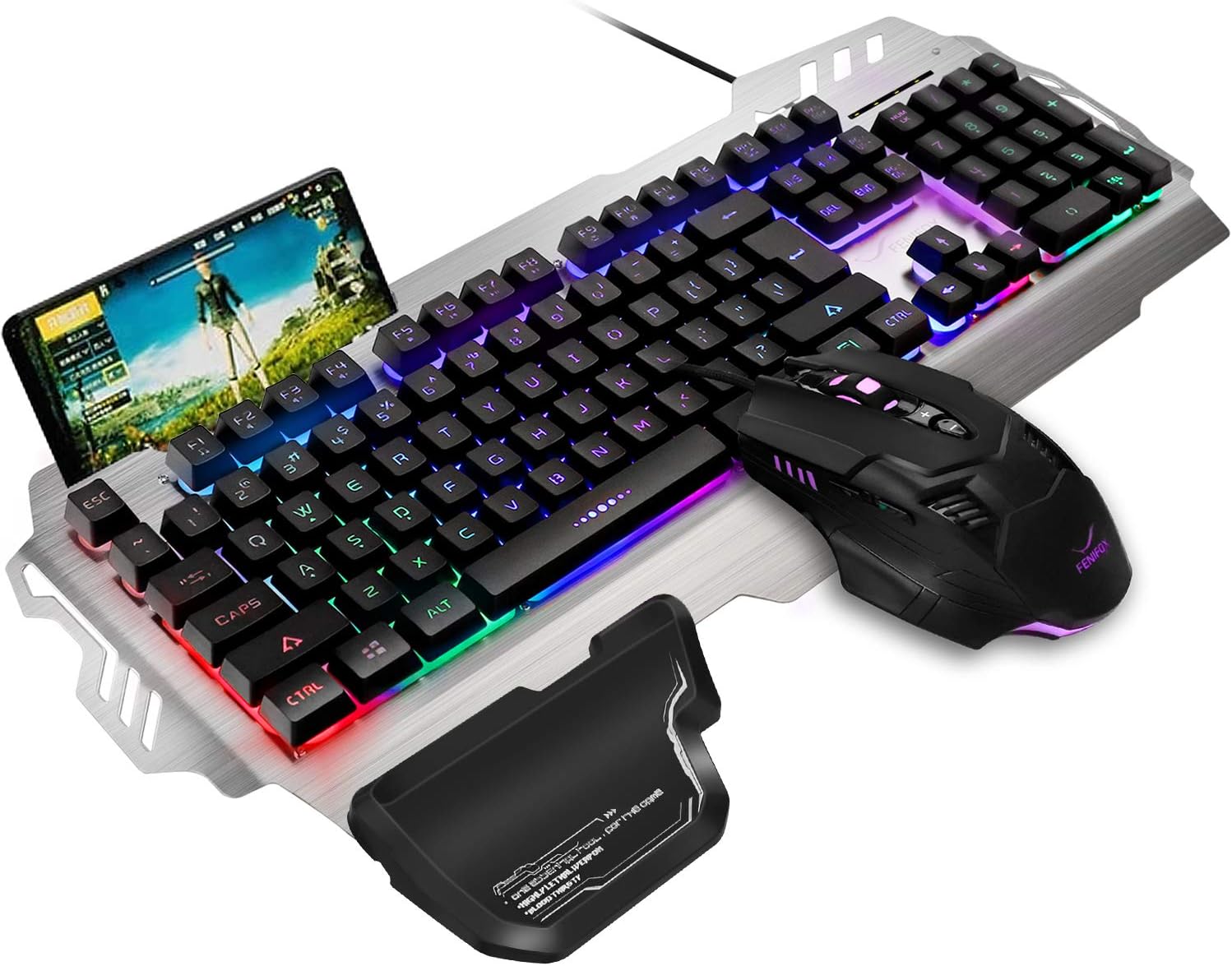 Gaming Keyboard and Mouse Sets, Backlit Rainbow Ergonomic Wired ...