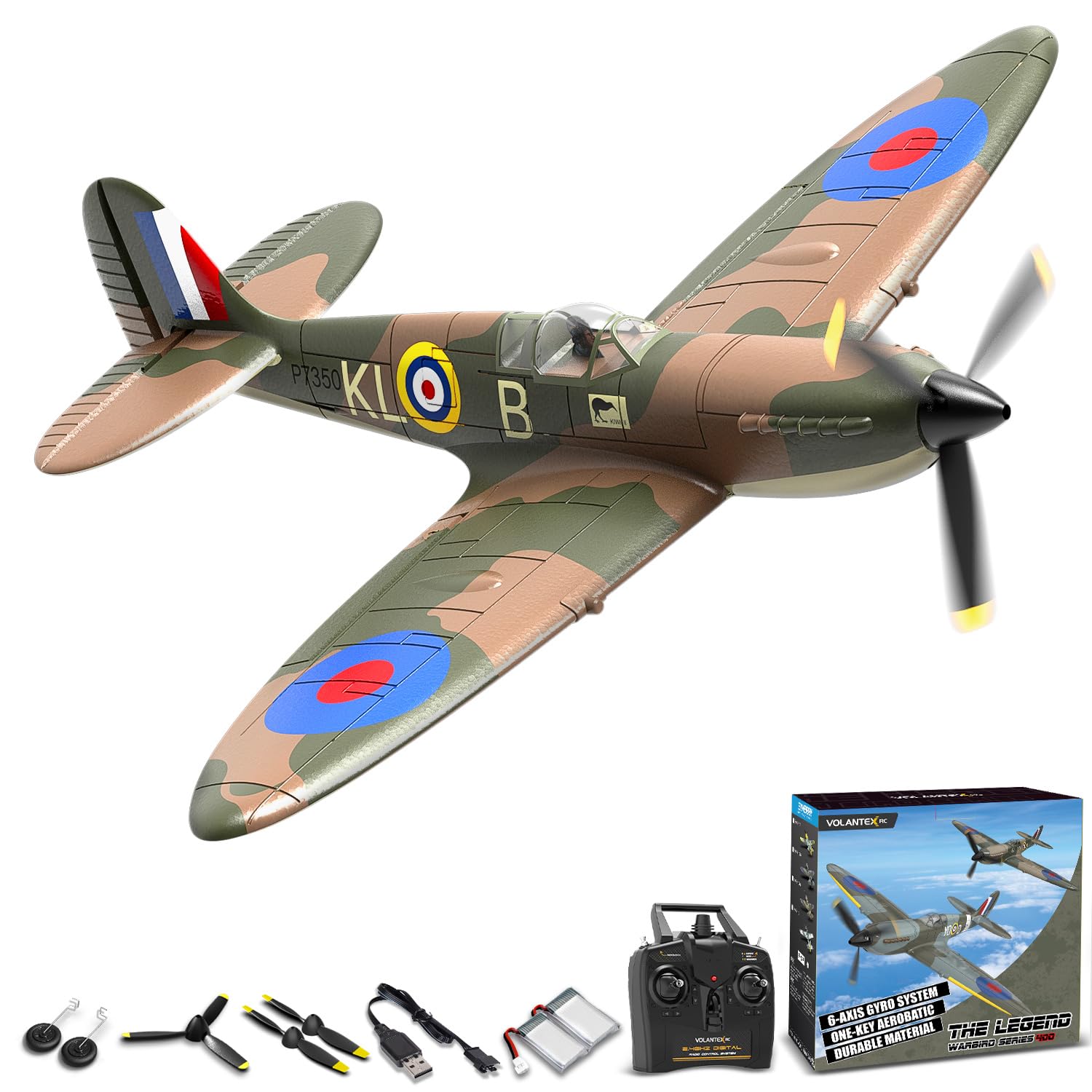 VOLANTEXRC RC Plane Spitfire Fighter 4CH Remote Control Airplane RTF ...