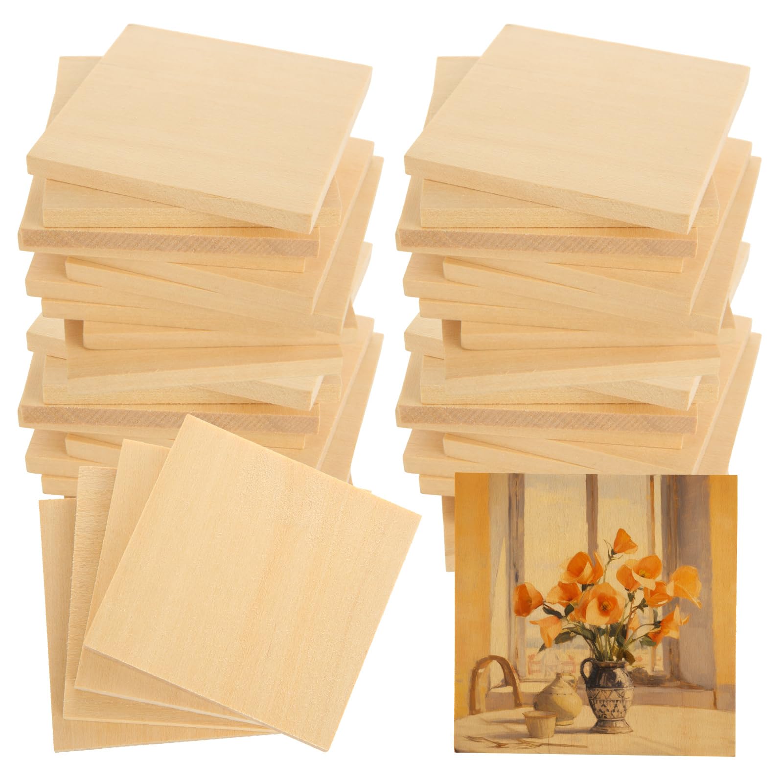 SHUESS 50 PCS 3x3 Wooden Squares for Crafts, Natural Blank Wood Square ...