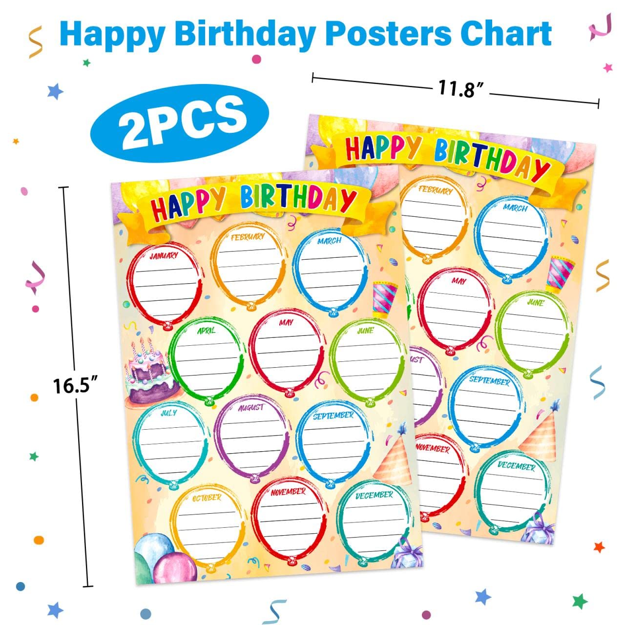 Mua BIZIBAFF 2Pack Watercolor Happy Birthday Posters Chart for ...