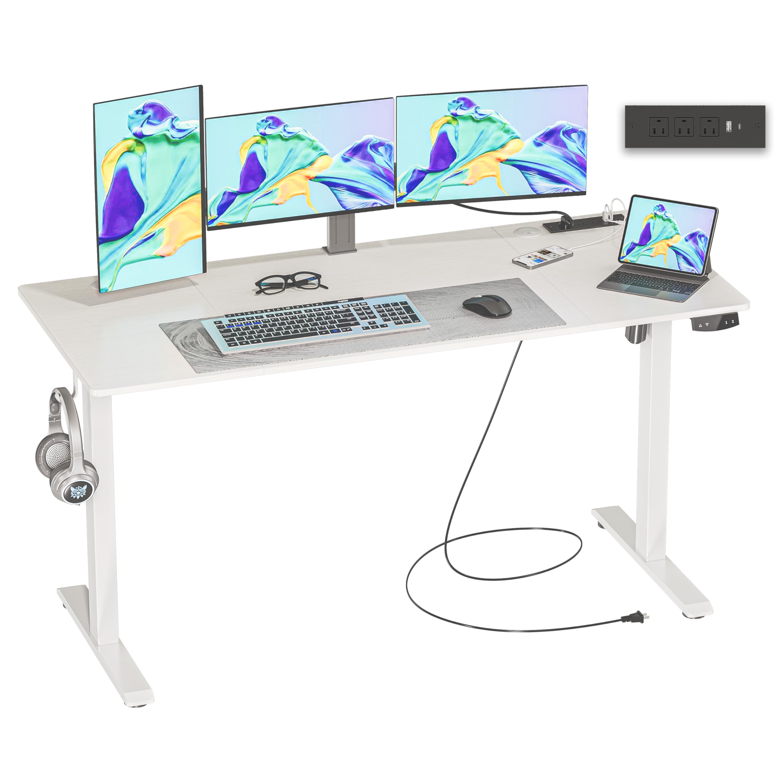 JOISCOPE 55 x 24 inch Adjustable Electric Standing Desk (3AC, USB, Type ...