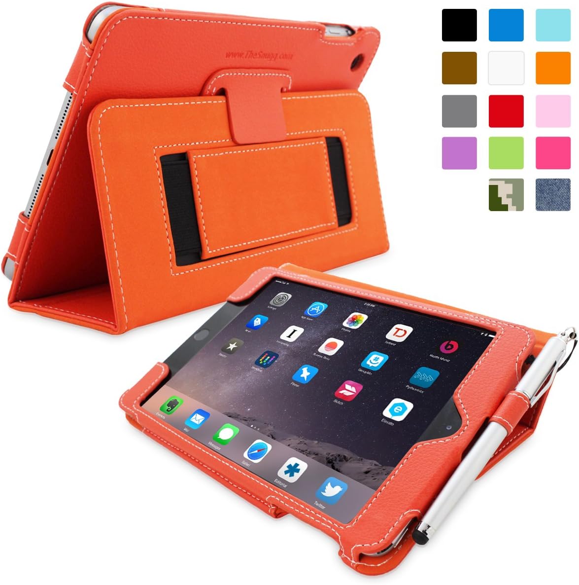 Snugg iPad Mini 3 Case, Orange Leather Smart Case Cover Apple iPad Mini ...