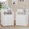 Amazon.com: Tiptiper Nightstand Set 2, White Night Stands with Hutch and Charging Station ...
