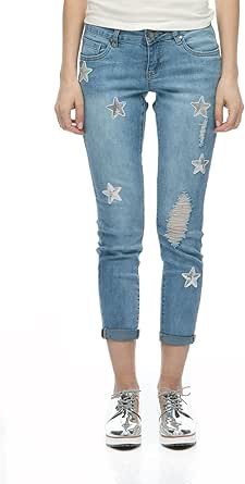 Suko Jeans Womens Stretch Denim 5 Pocket Capri Pearl Embroidery Patches ...