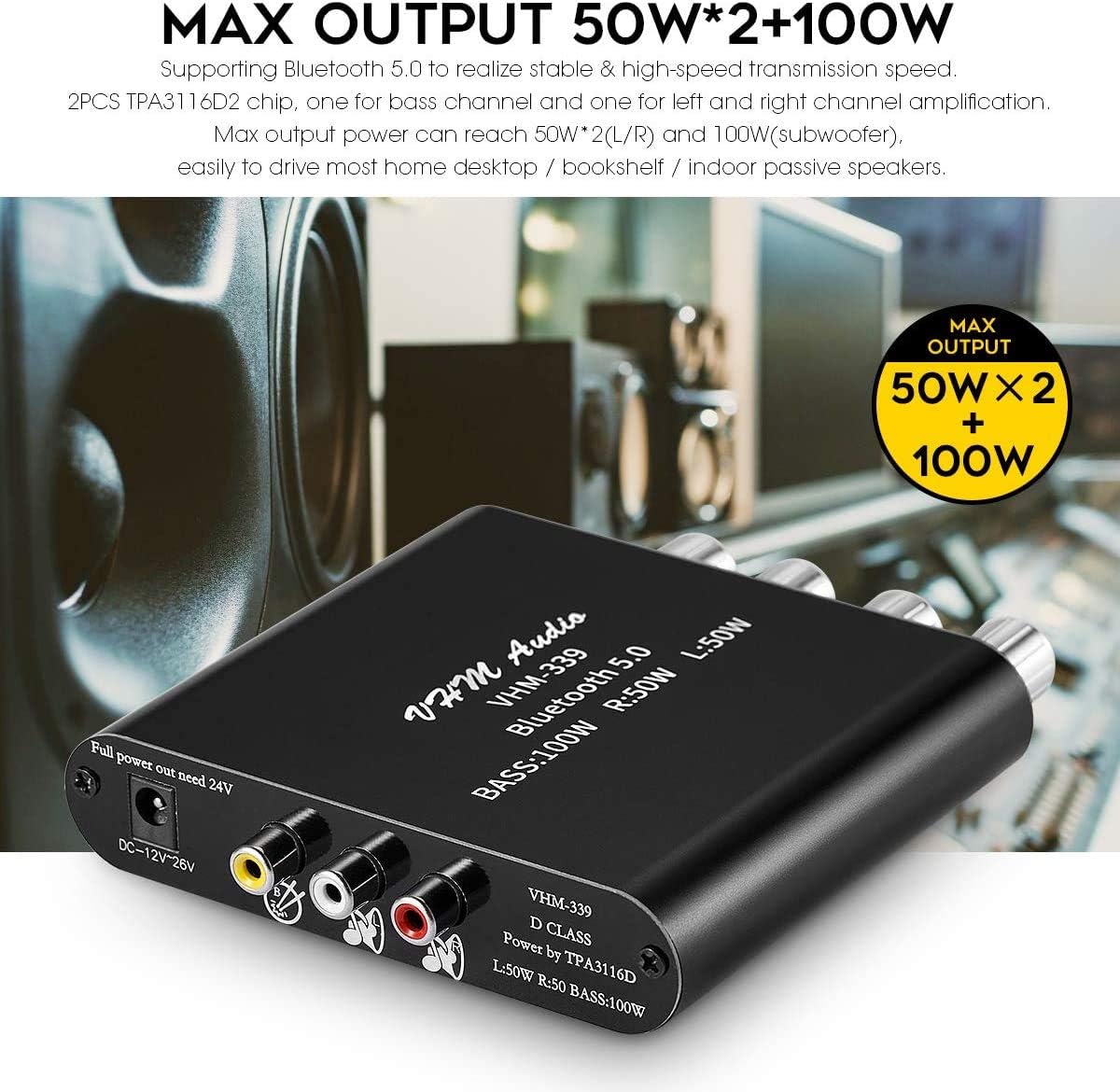 Mini Bluetooth 5.0 HiFi 2.1 Channel Digital Amplifier Stereo Audio ...