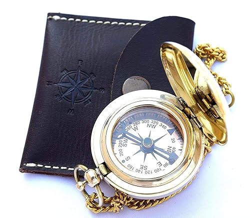 Nautical Vintage Compass Solid Brass Compass in a Black Leather Case ...