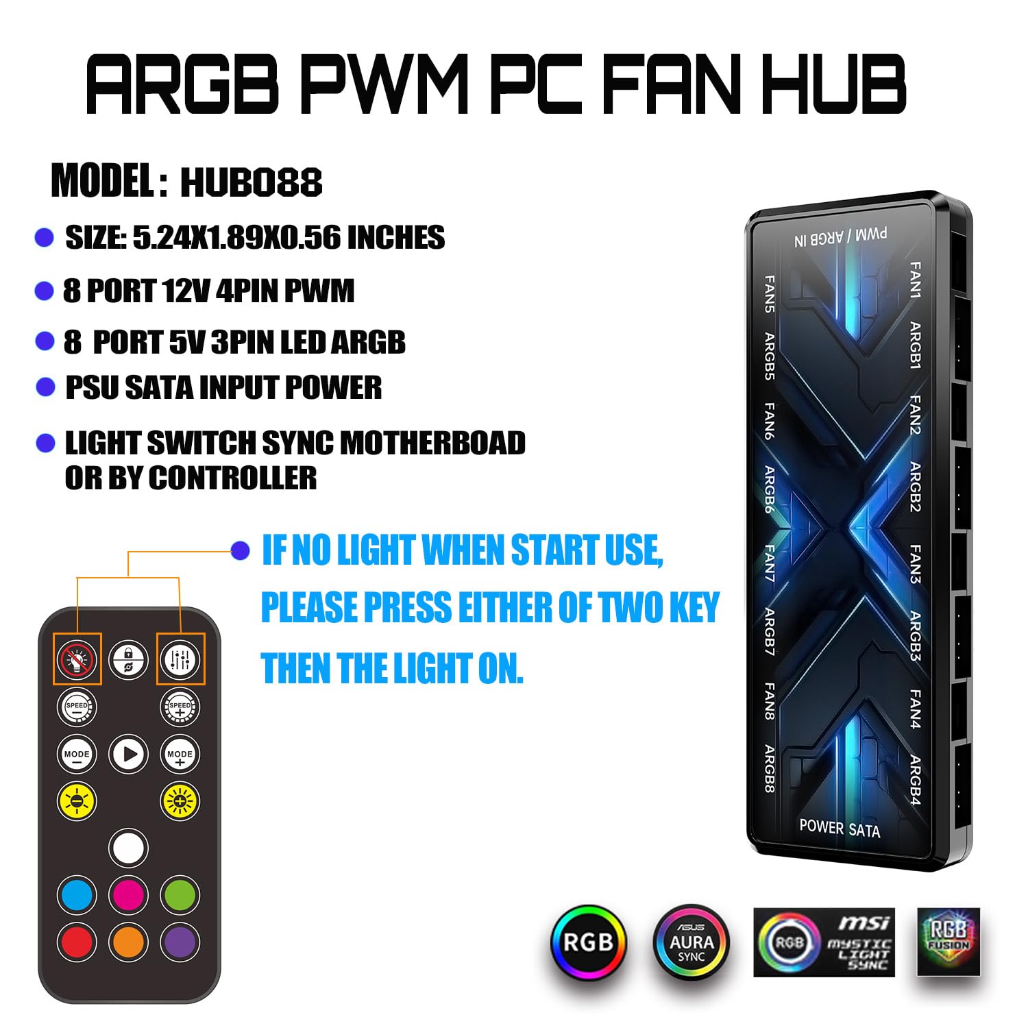 Mua ARGB PWM Fan Hub, Addressable 5V 3PIN 12V 4PIN PWM 2-in-1 RGB Case ...