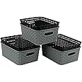 Amazon.com: Qqbine Plastic Woven Basket, Plastic Weave Organizer Bins ...