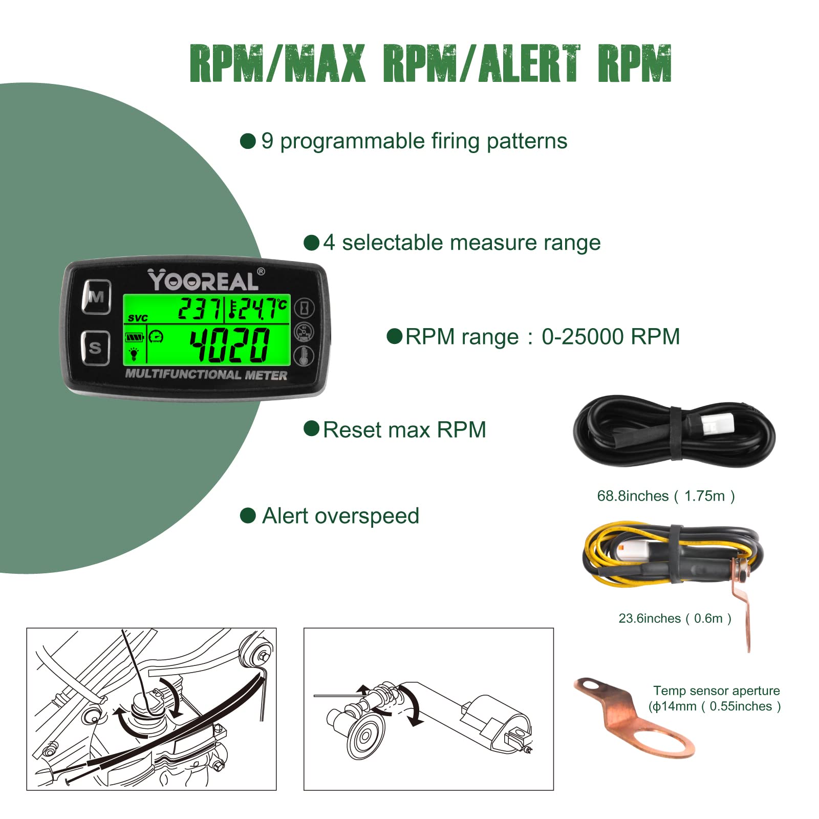 Mua Yooreal Digital Engine Temperature Gauge Meter,Tachometer and Hour ...