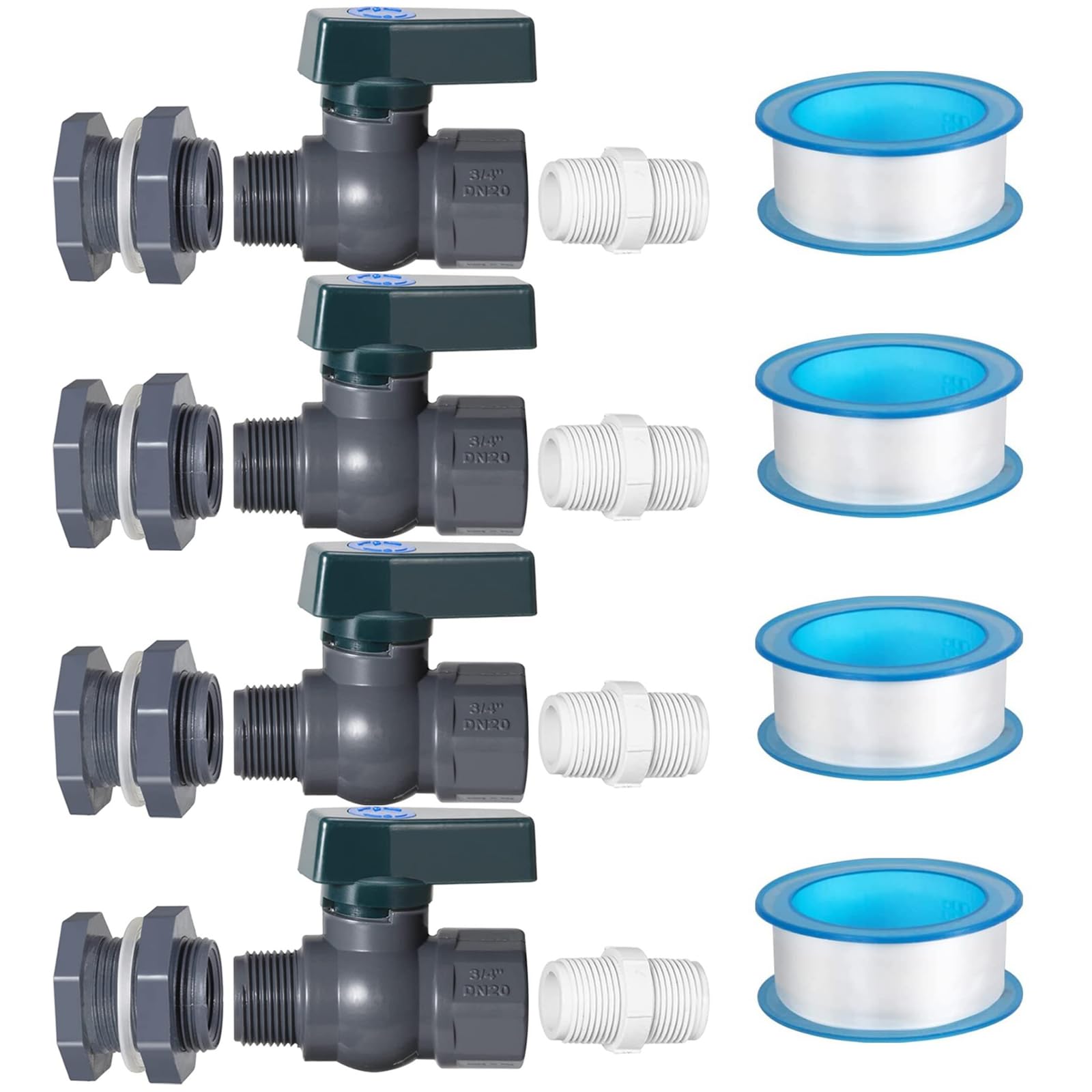 4 Pack Rain Barrel Spigot Kit with PVC Bulkhead Fitting Water Barrel ...