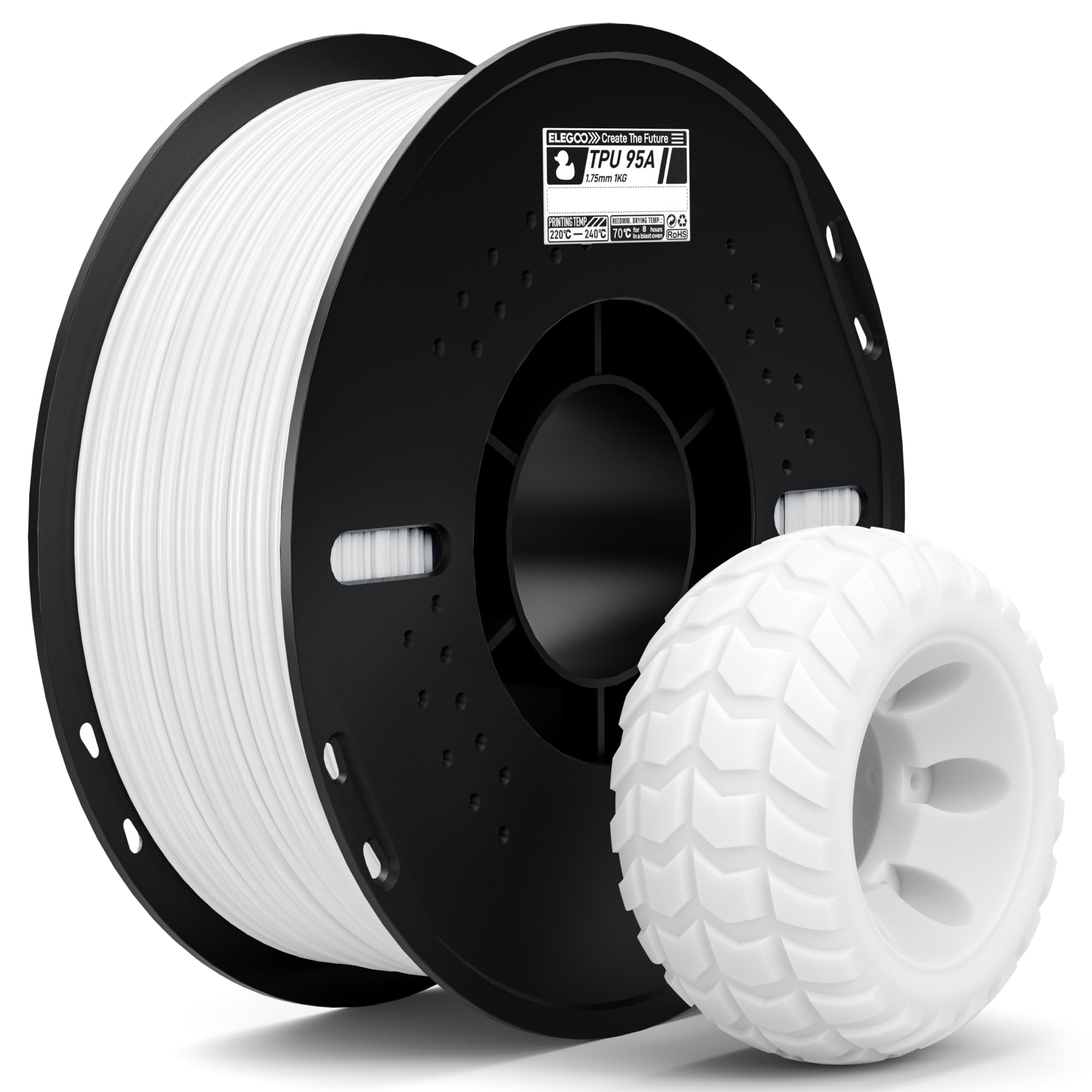ELEGOO TPU Filament 1.75mm White 1KG, 95A Flexible Soft 3D Printing ...